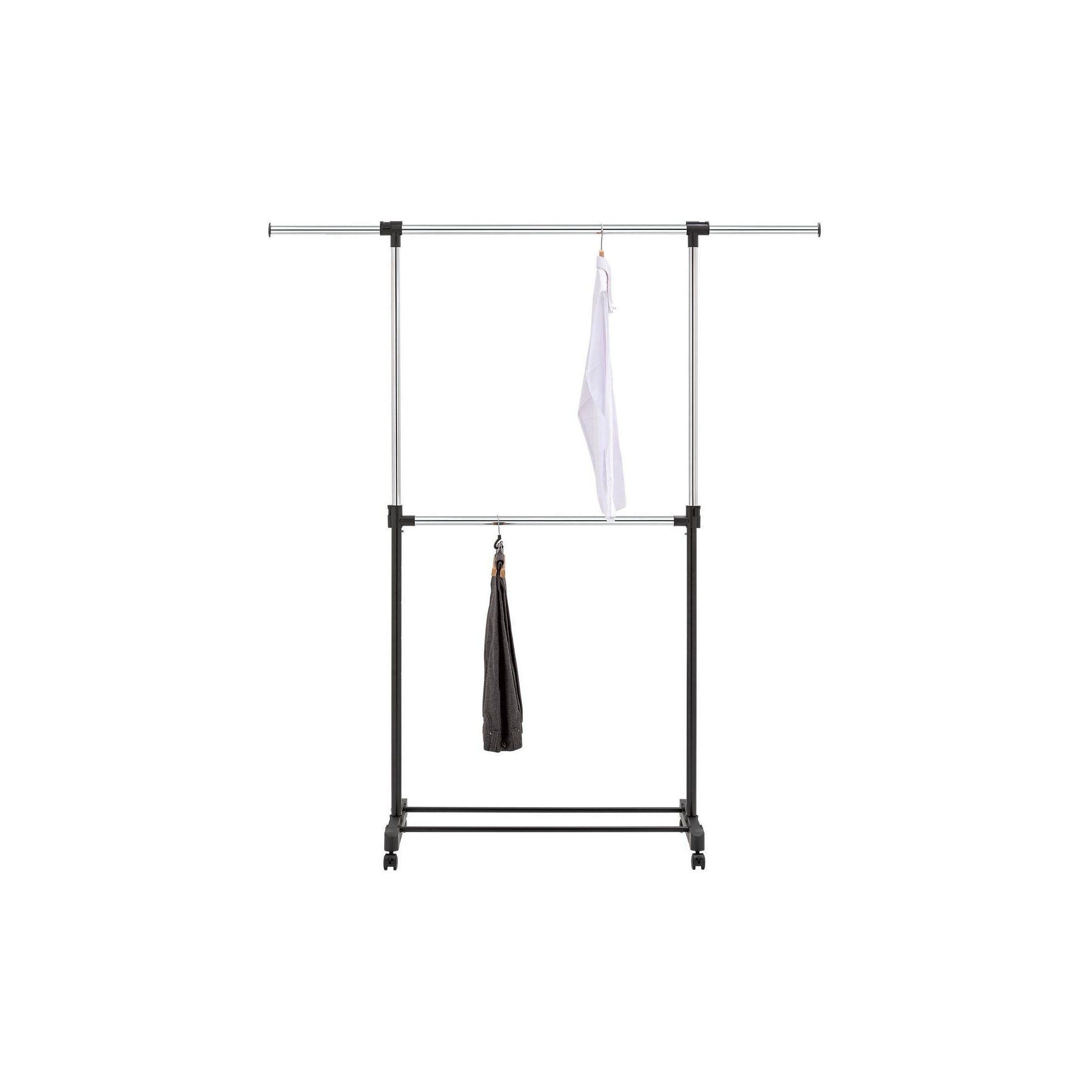 Adjustable Double Rod Garment Rack Black - Steel Frame, Fixed Hanging ...