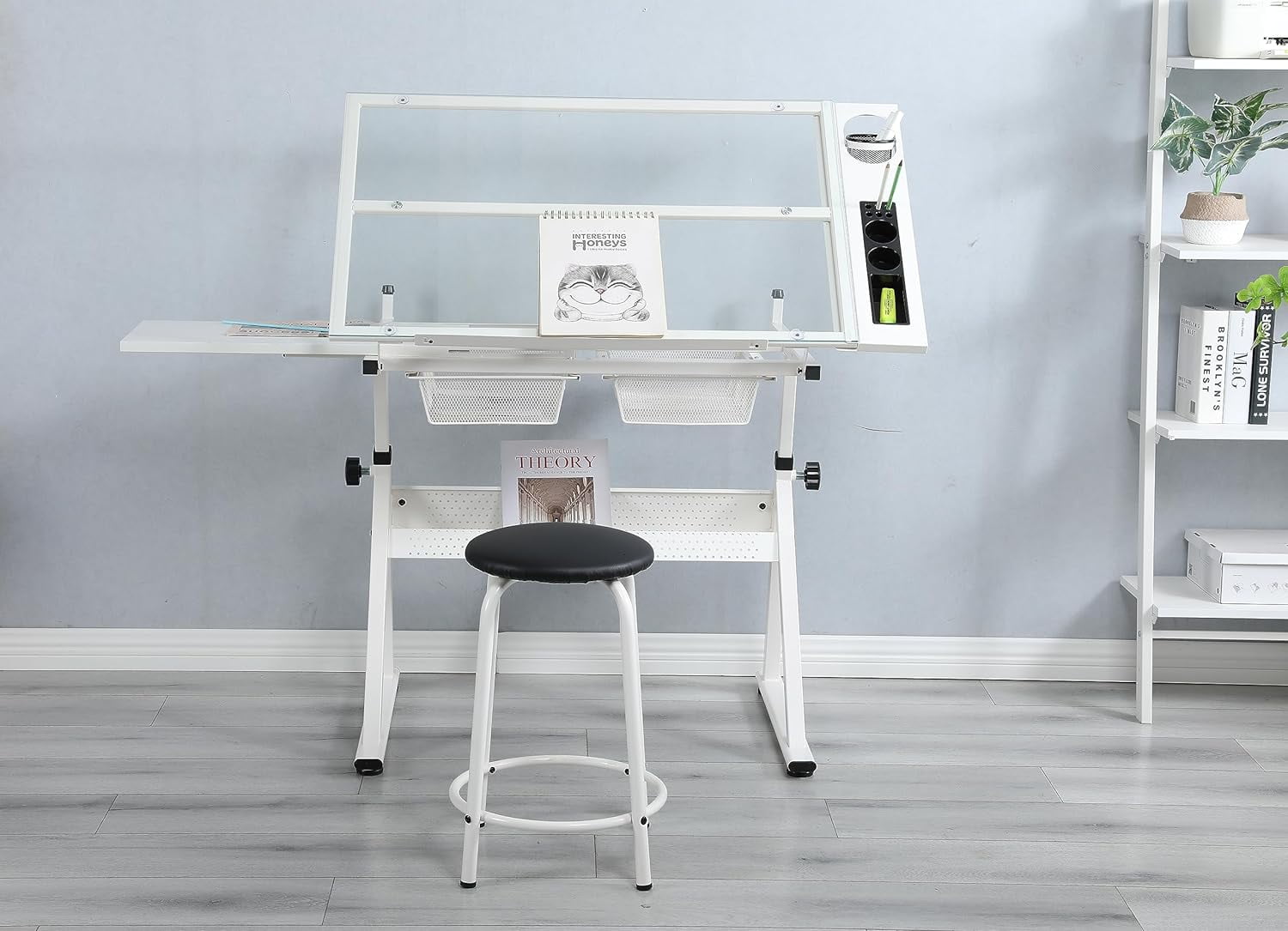 Adjustable Drafting Printing Table with Chair, Grey - Walmart.com