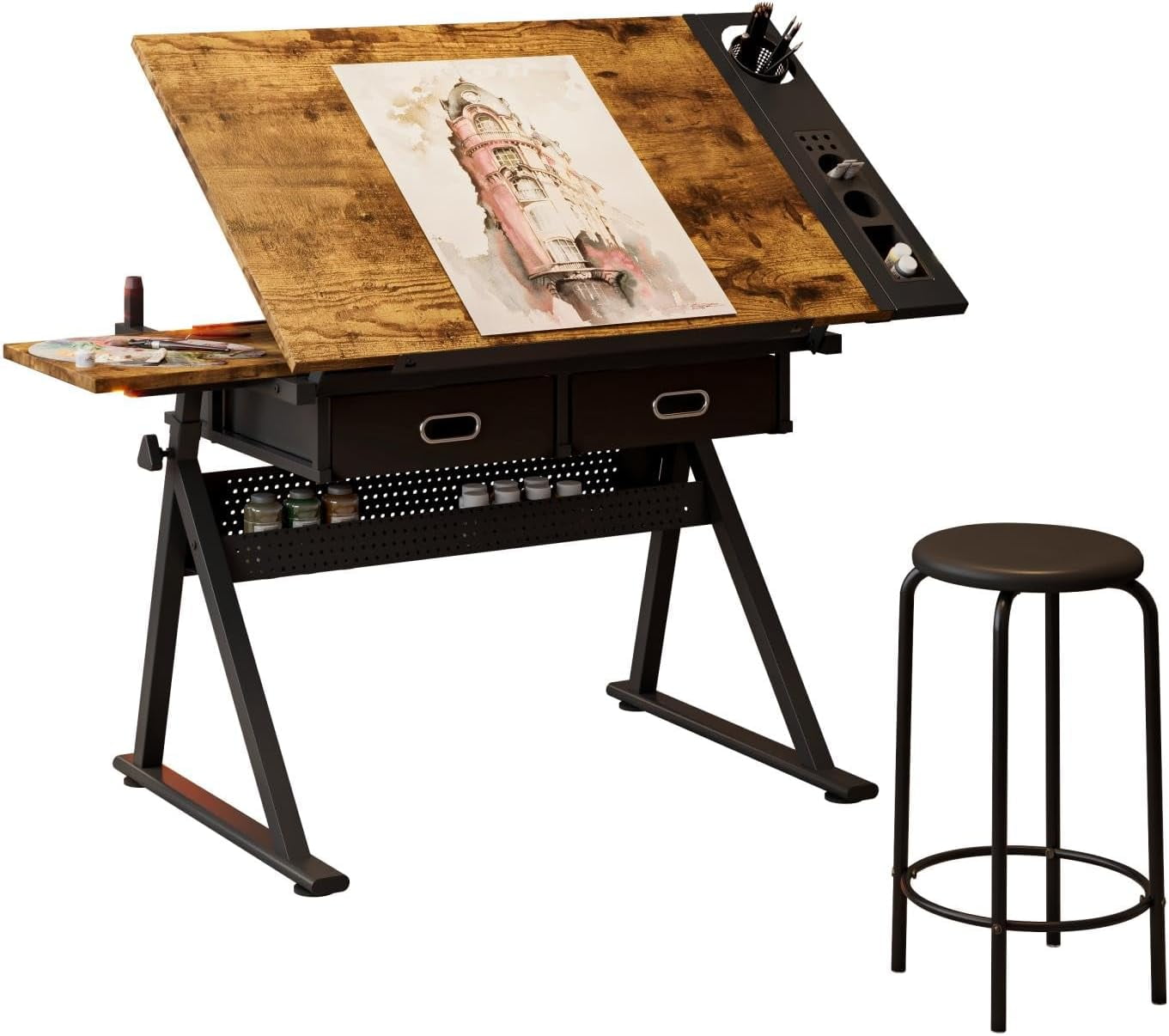 Adjustable Drafting Table, Adjustable Drawing Drafting Table Desk with ...