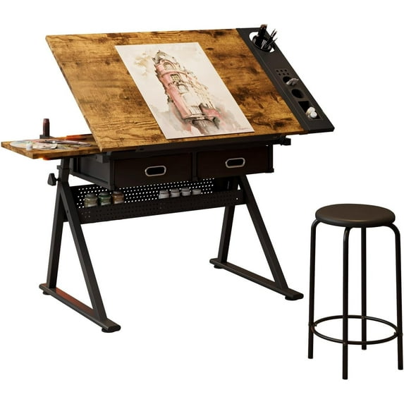 Adjustable Drafting Table, Adjustable Drawing Drafting Table Desk with ...
