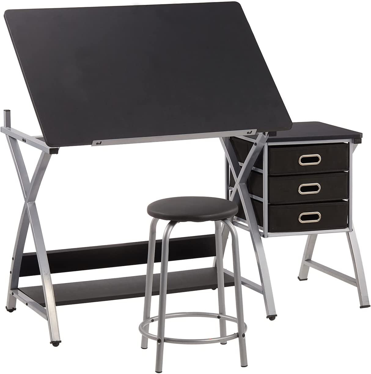 Adjustable Drafting Table for Artists with Stool, Sturdy X-Cross Metal ...