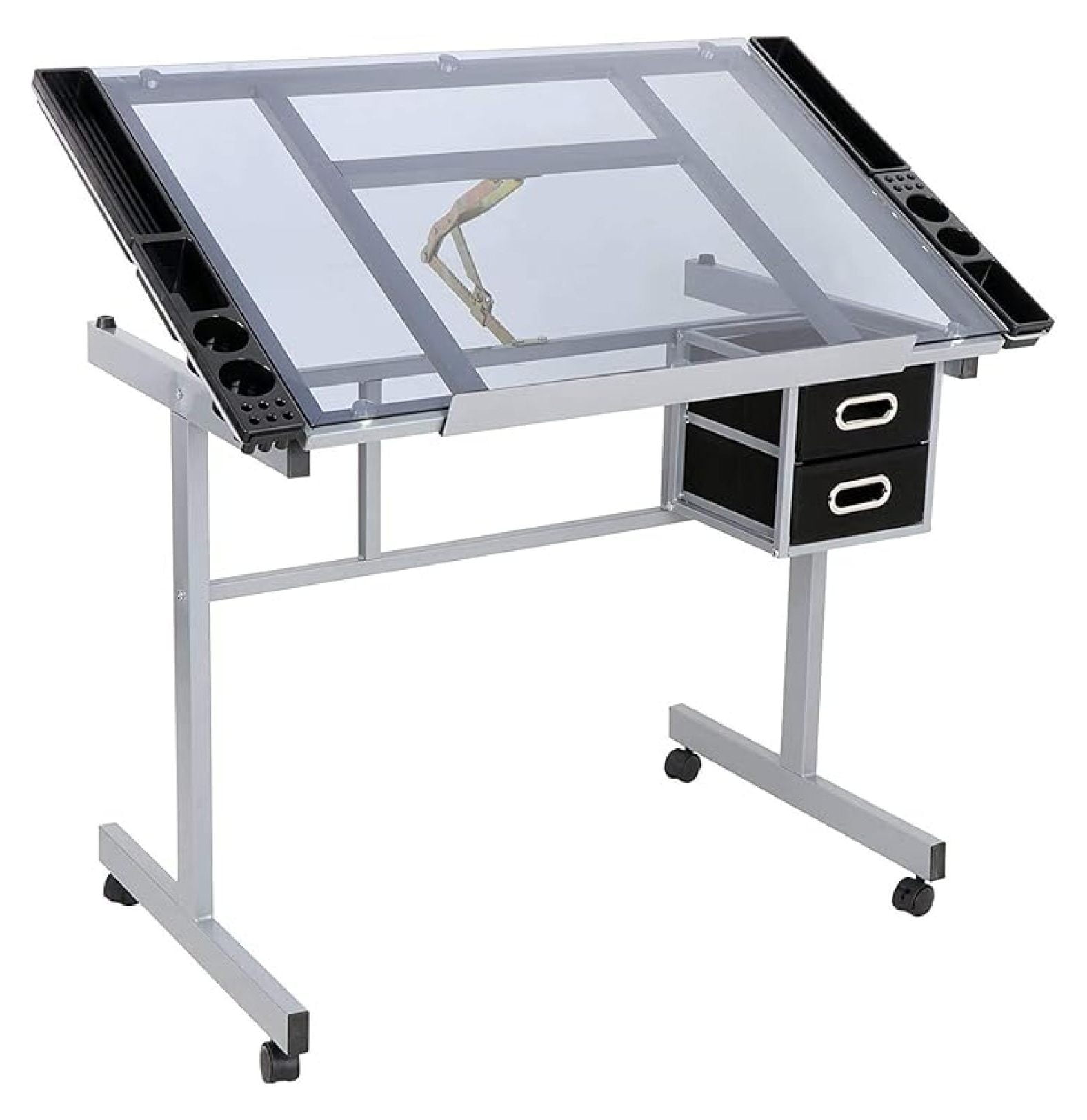 Adjustable Drafting Table, Drawing Desk with Tempered Glass Top, Art ...