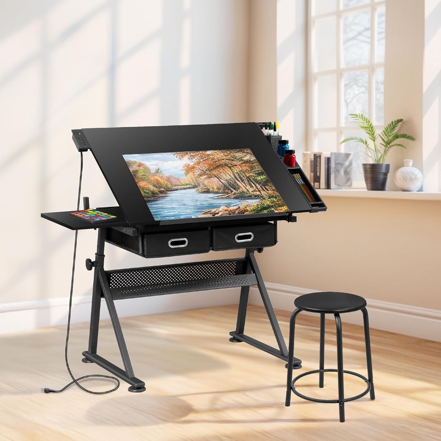 Adjustable Drafting Table Drawing Table w/Power Outlets (2AC, USB, Type ...