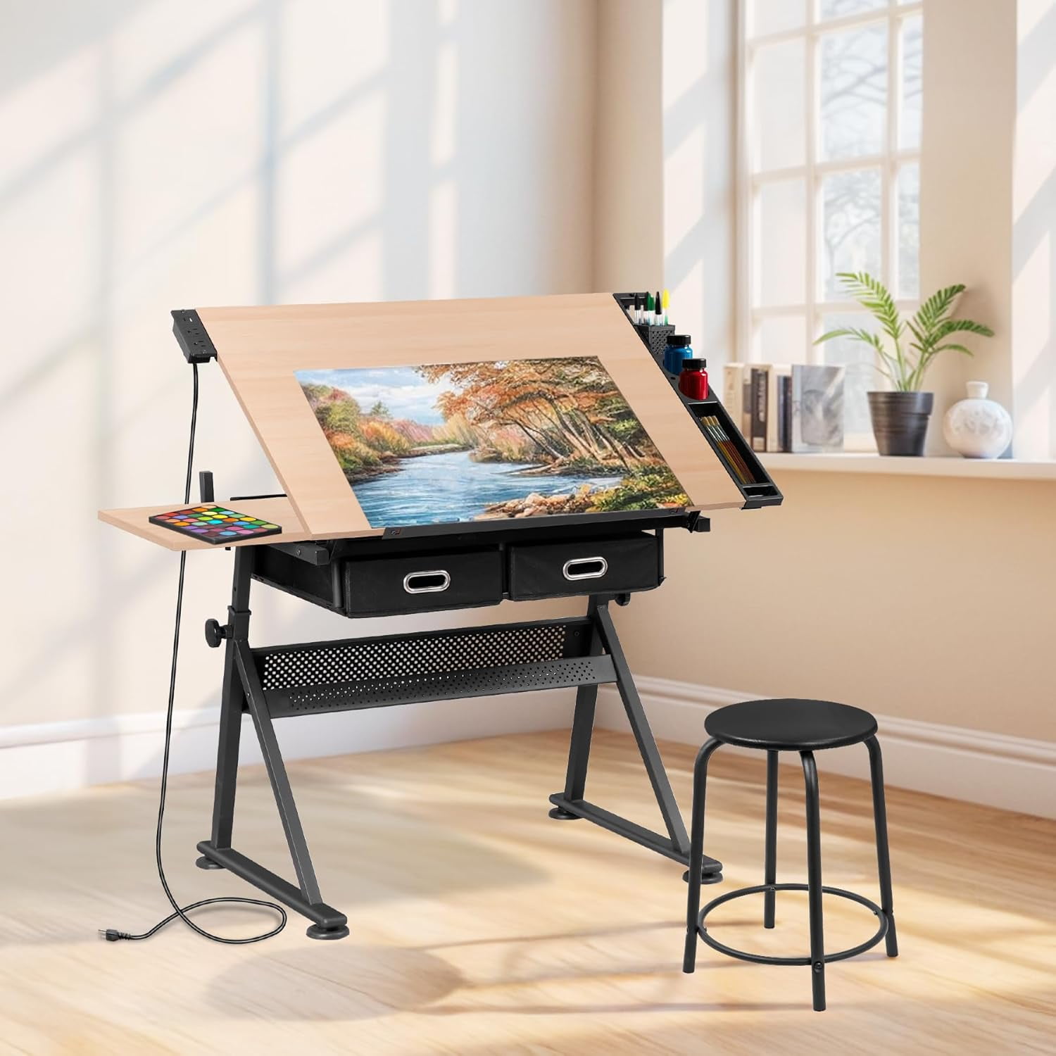 Adjustable Drafting Table Drawing Table w/Power Outlets (2AC, USB, Type ...