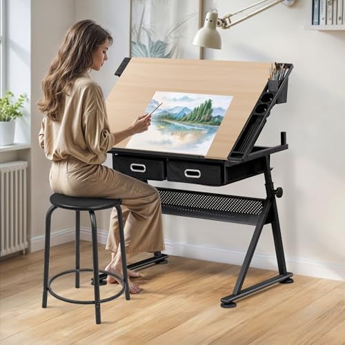 Adjustable Drafting Table Drawing Table w/Power Outlets (2AC, USB, Type ...