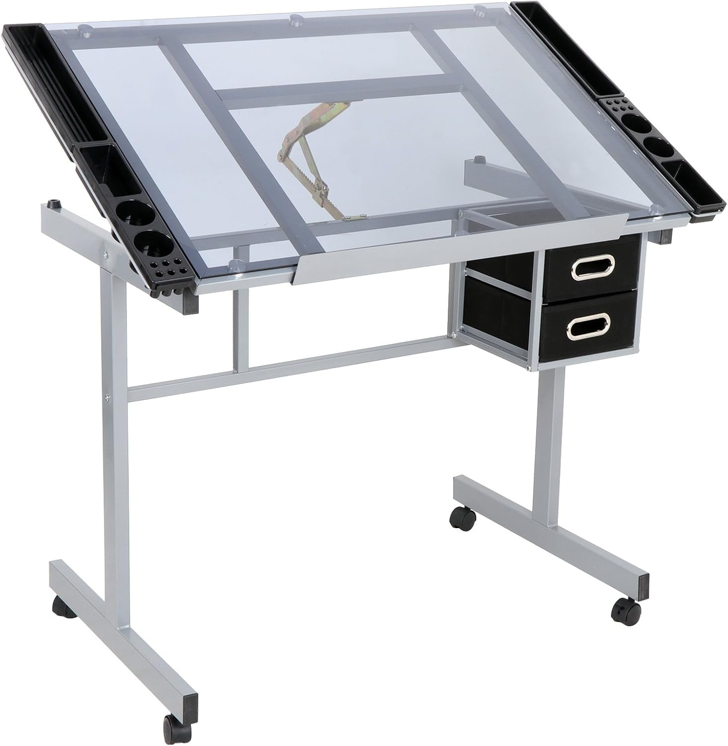 Adjustable Drafting Table with Glass Tabletop, Art Desk and Craft Work ...