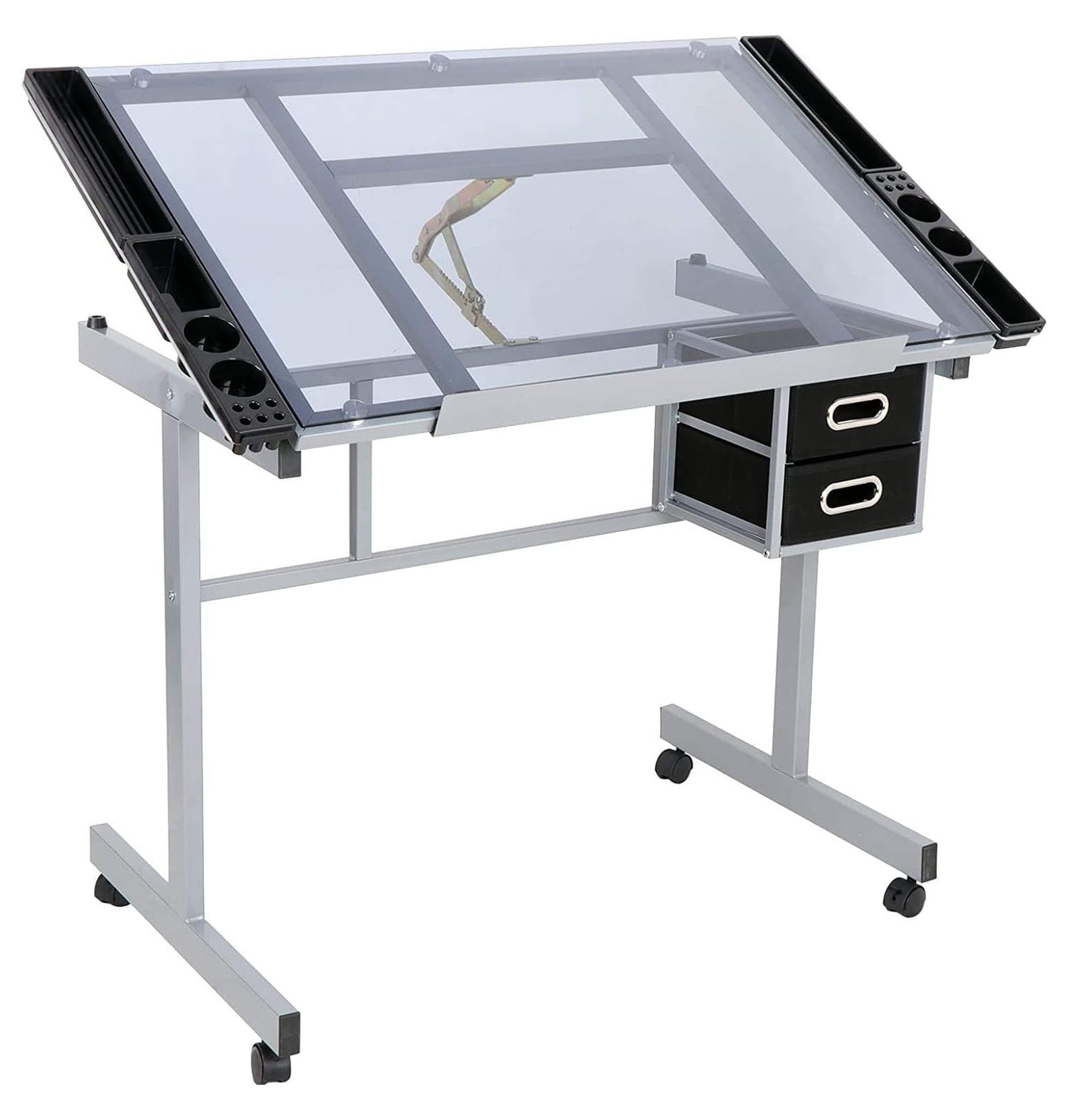 Adjustable Drafting Table with Glass Tabletop, Art Desk and Craft Work ...