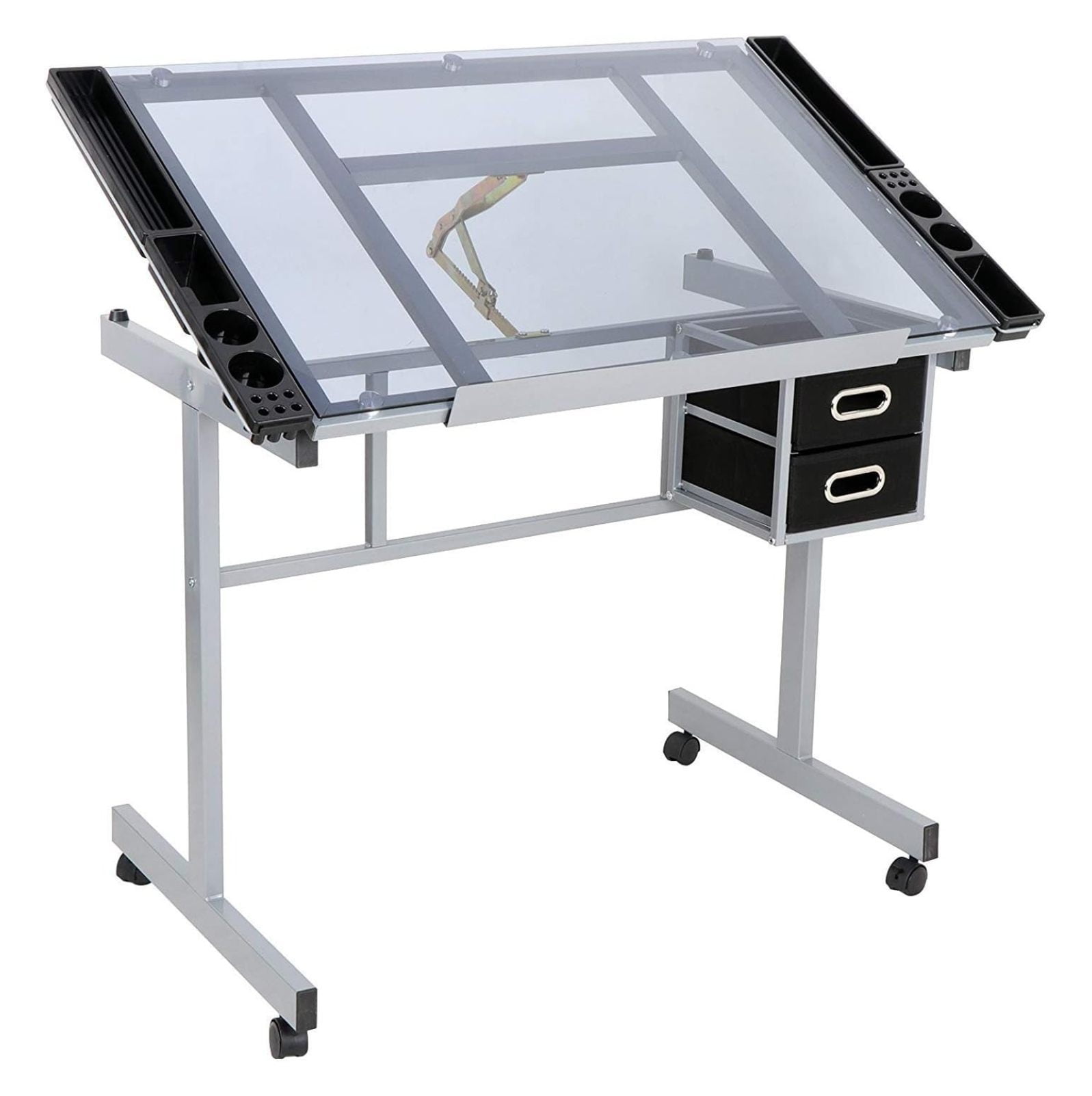 Adjustable Drafting Table Glass Top Drawing Desk Craft Station Art ...