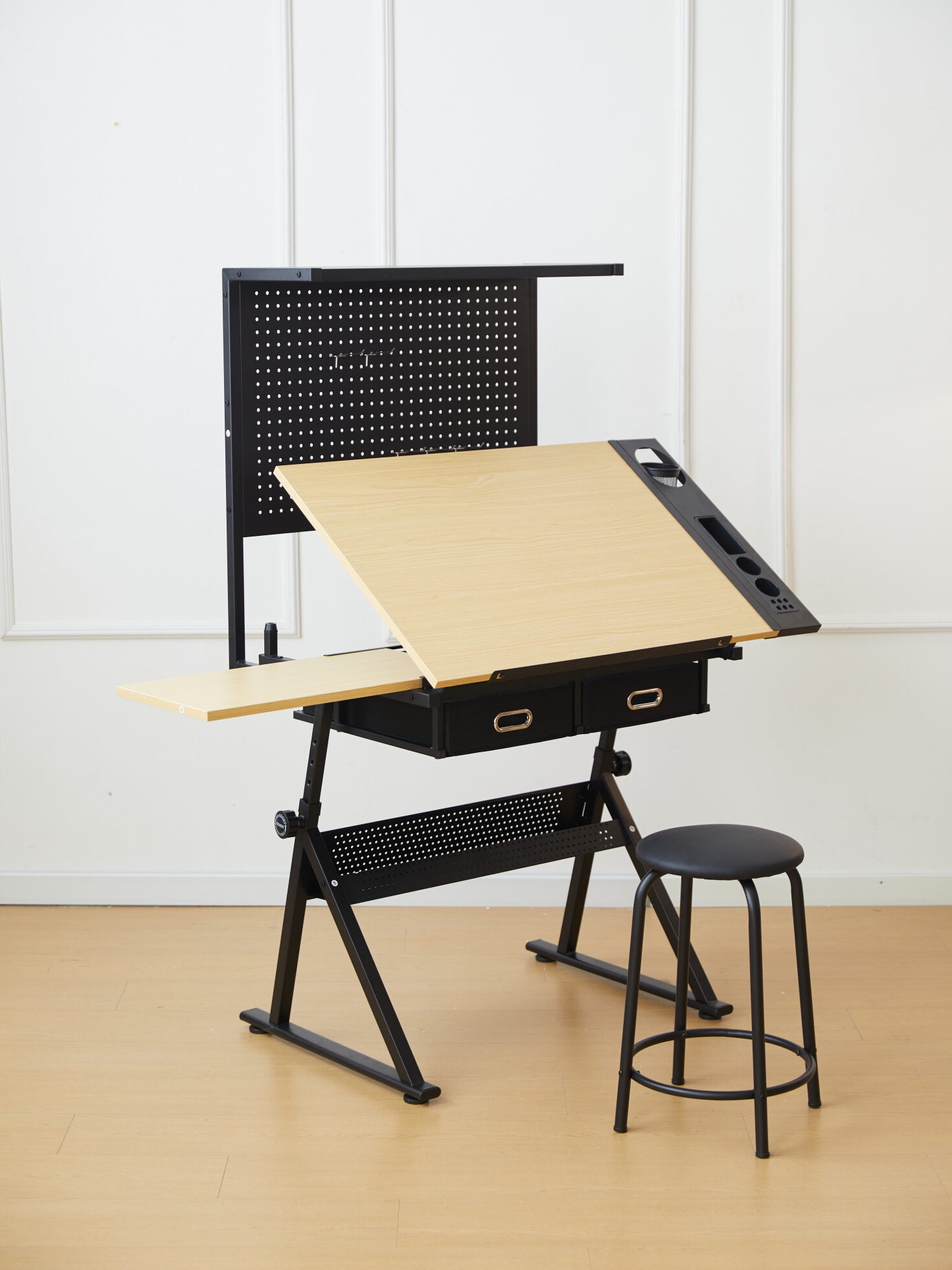 Adjustable Drafting Table with Metal Perforated Backboard - Height ...