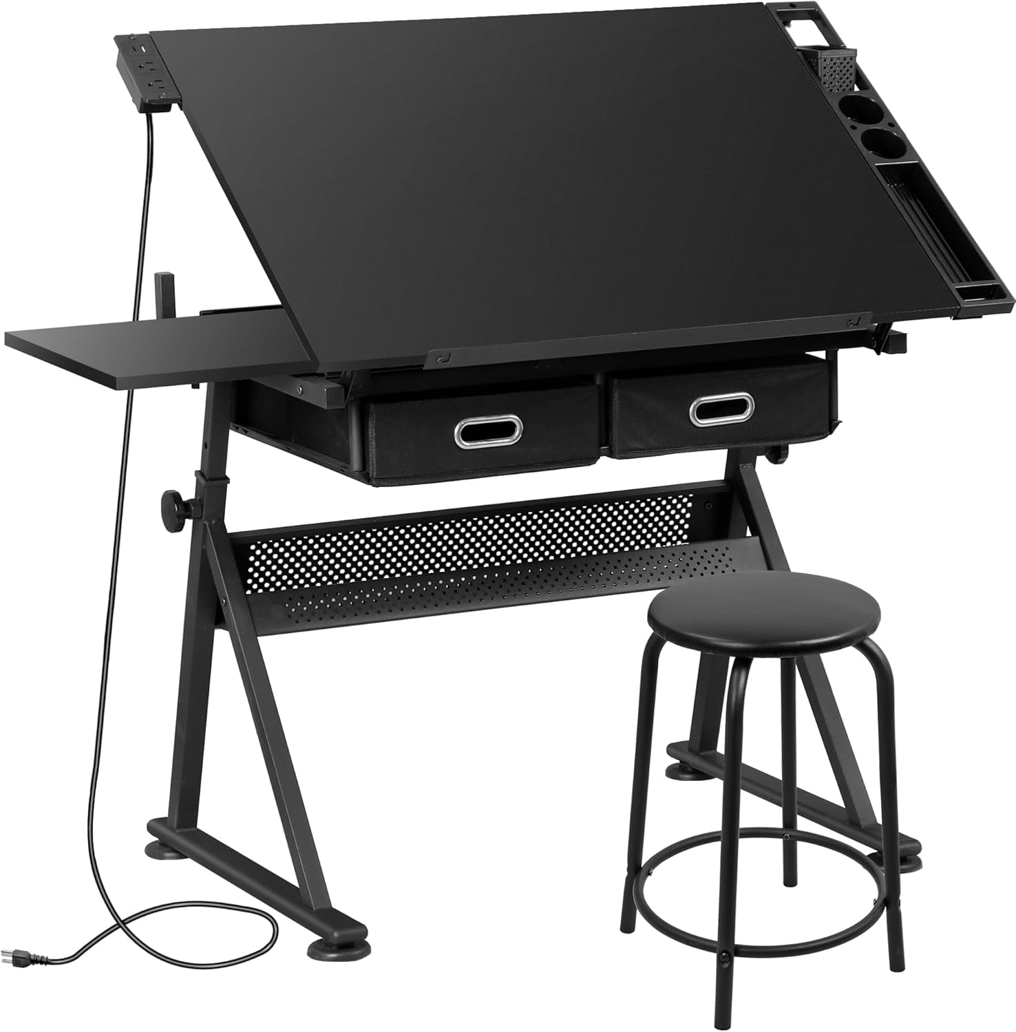 Adjustable Drafting Table with Stool, Tilting Drawing Desk Artist Table ...