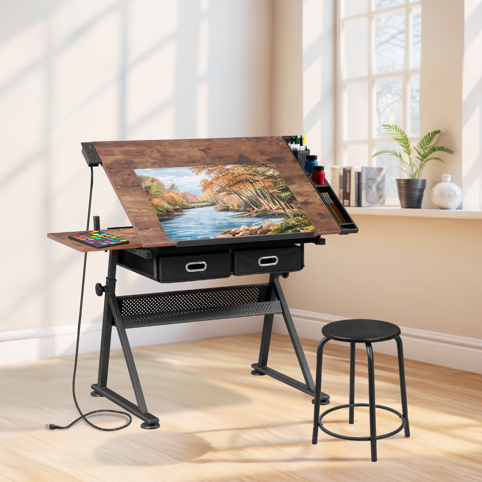 Adjustable Drafting Table with Power Outlet Artist Drawing Table with ...