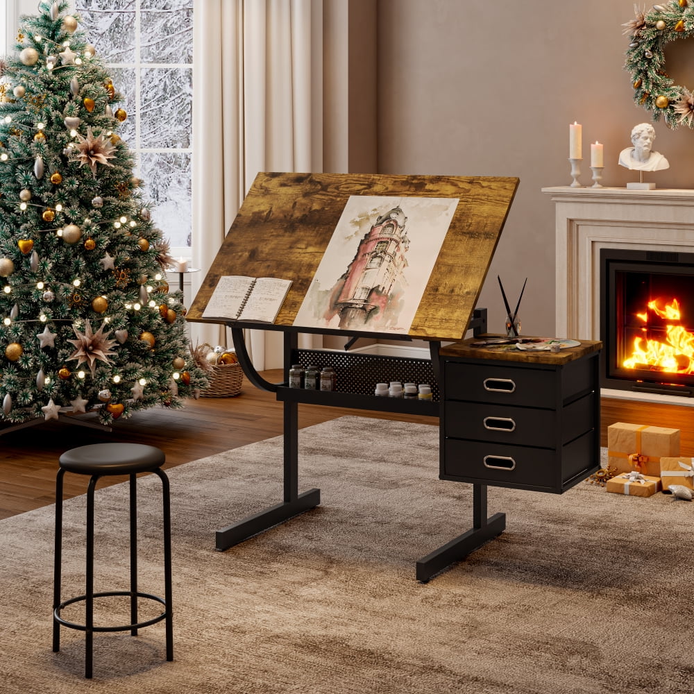 Adjustable Drafting Table with Stool and 3 Drawers, Art and Design ...