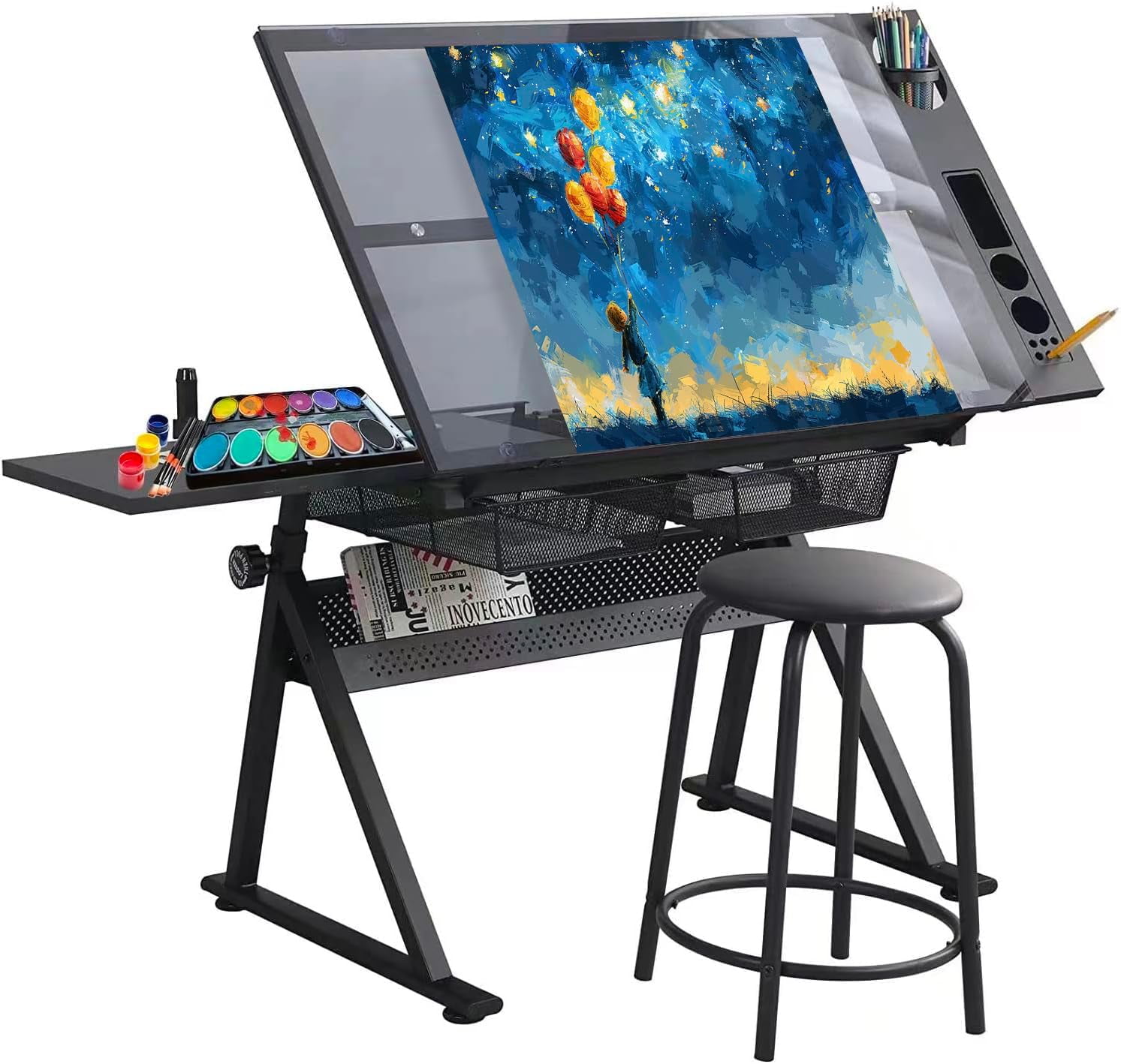 Adjustable Drawing Table for Artists | Drafting Desk with Tilted Glass ...