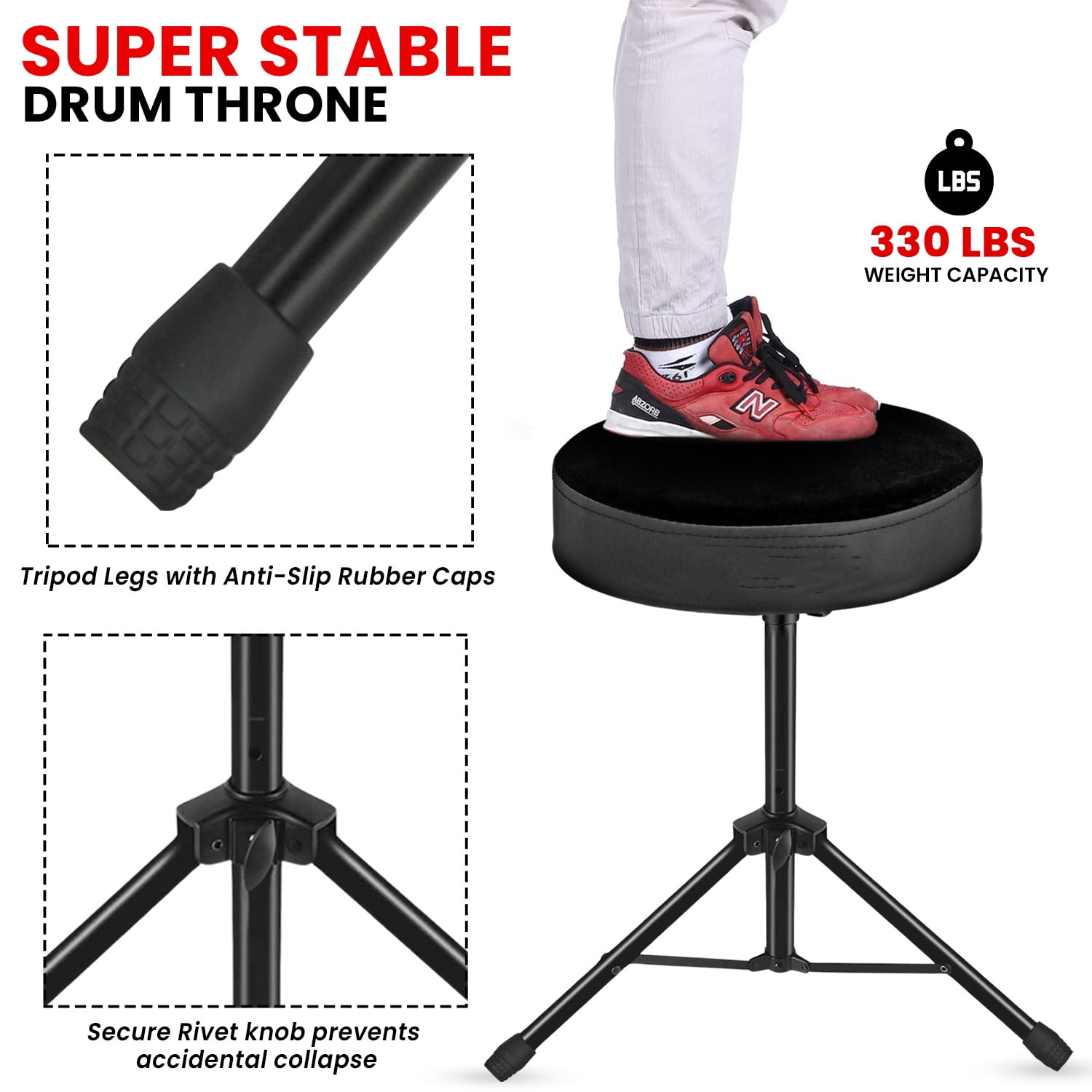 Adjustable Drum Throne Padded Guitar Stool Height Music Chair Seat ...
