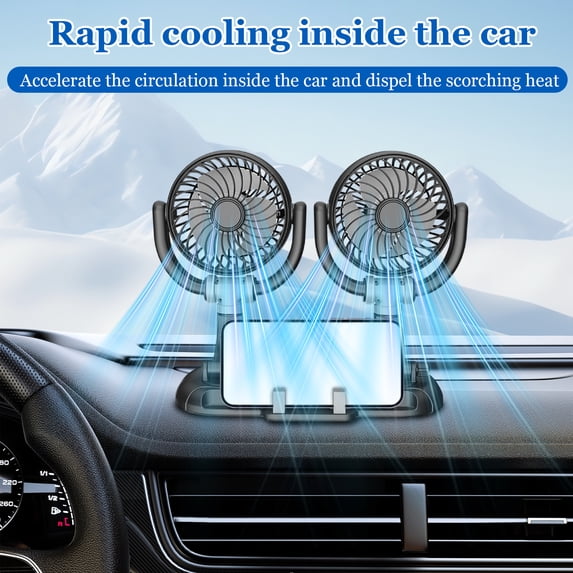 Adjustable Dual Head Car Cooling Fan-Brushless Motor-2 Speeds, 360 ...