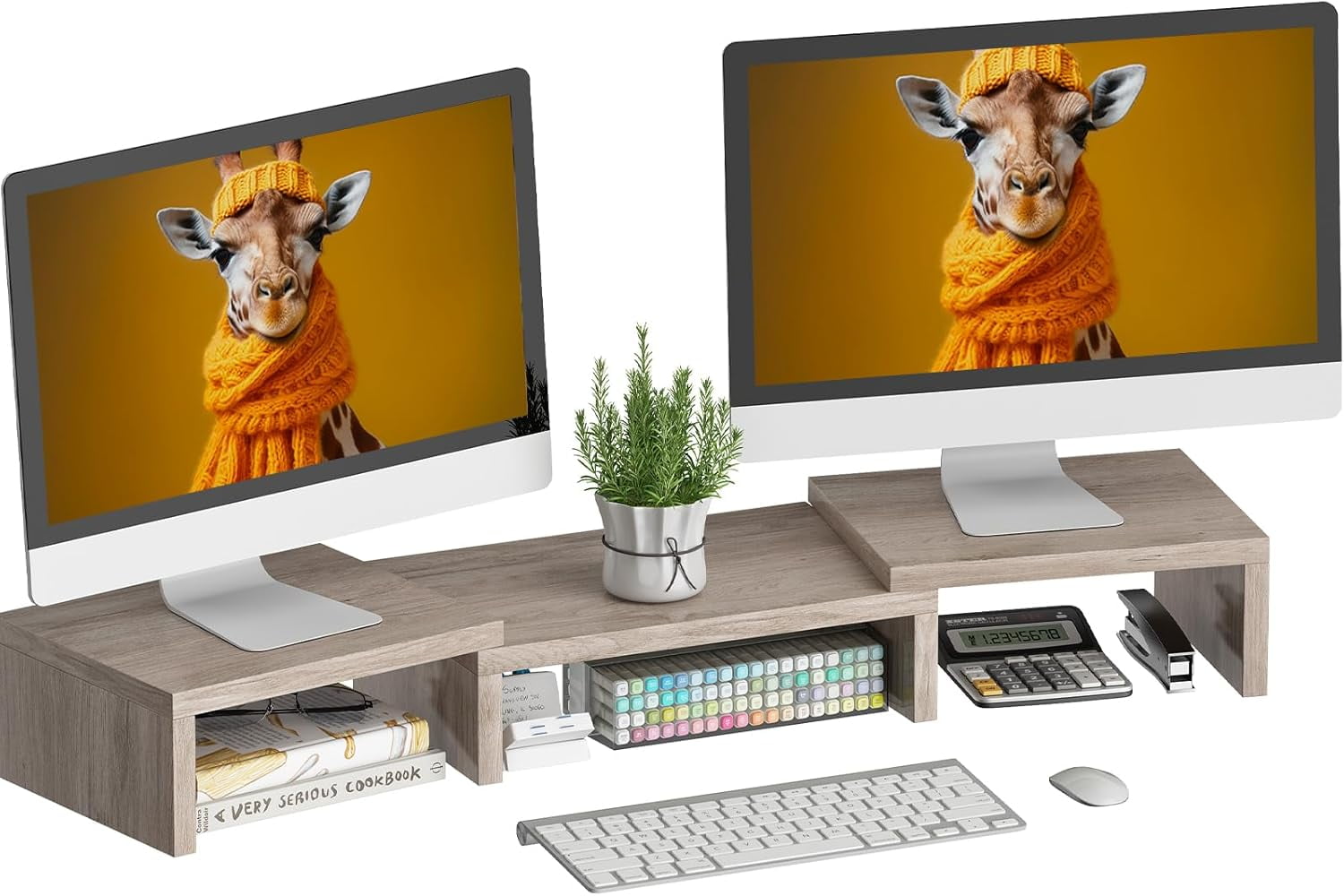 Adjustable Dual Monitor Riser - Desktop Stand With Storage for Laptops ...