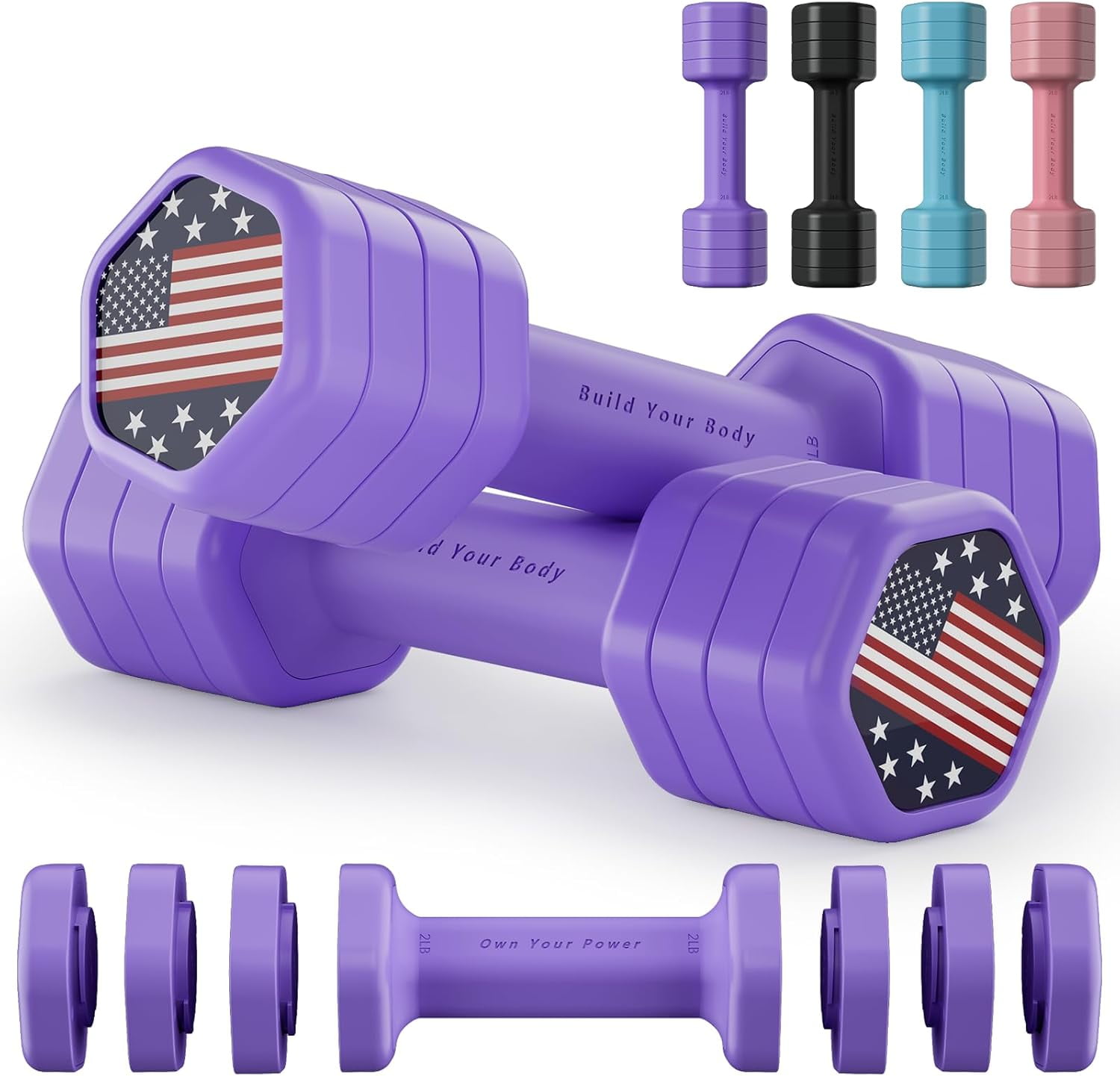 Adjustable Dumbbell Set of 2, 4 in 1 Hand Weights for Women at Home, 5 ...