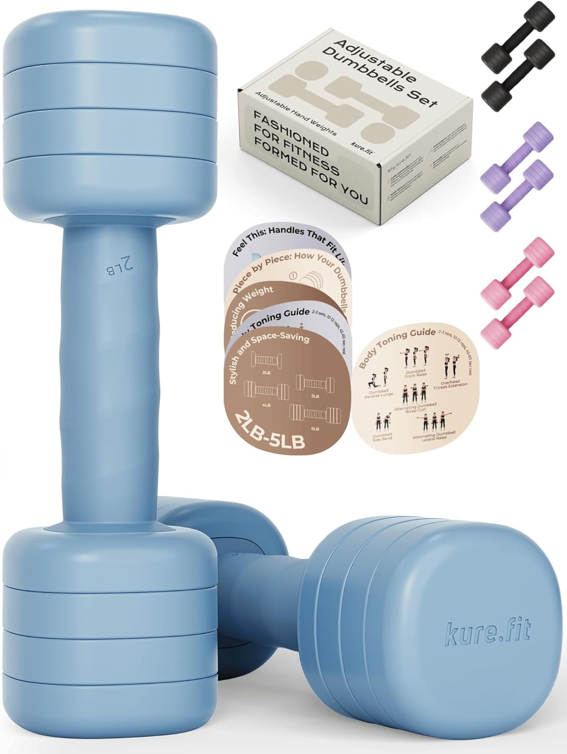 Adjustable Dumbbell Set｜2LB 3LB 4LB 5LB Light Hand Weights for Women ...