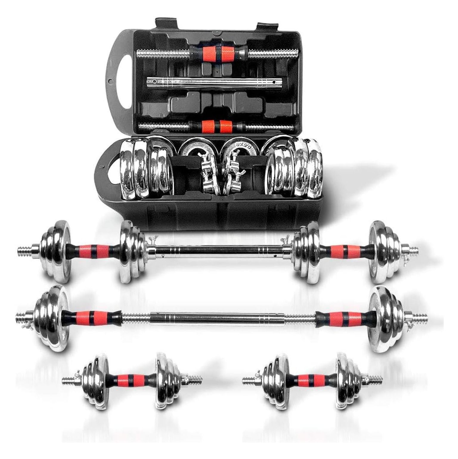 Adjustable Dumbbell Set Home Gym Cast Iron Sets with Carry Box 44lbs ...