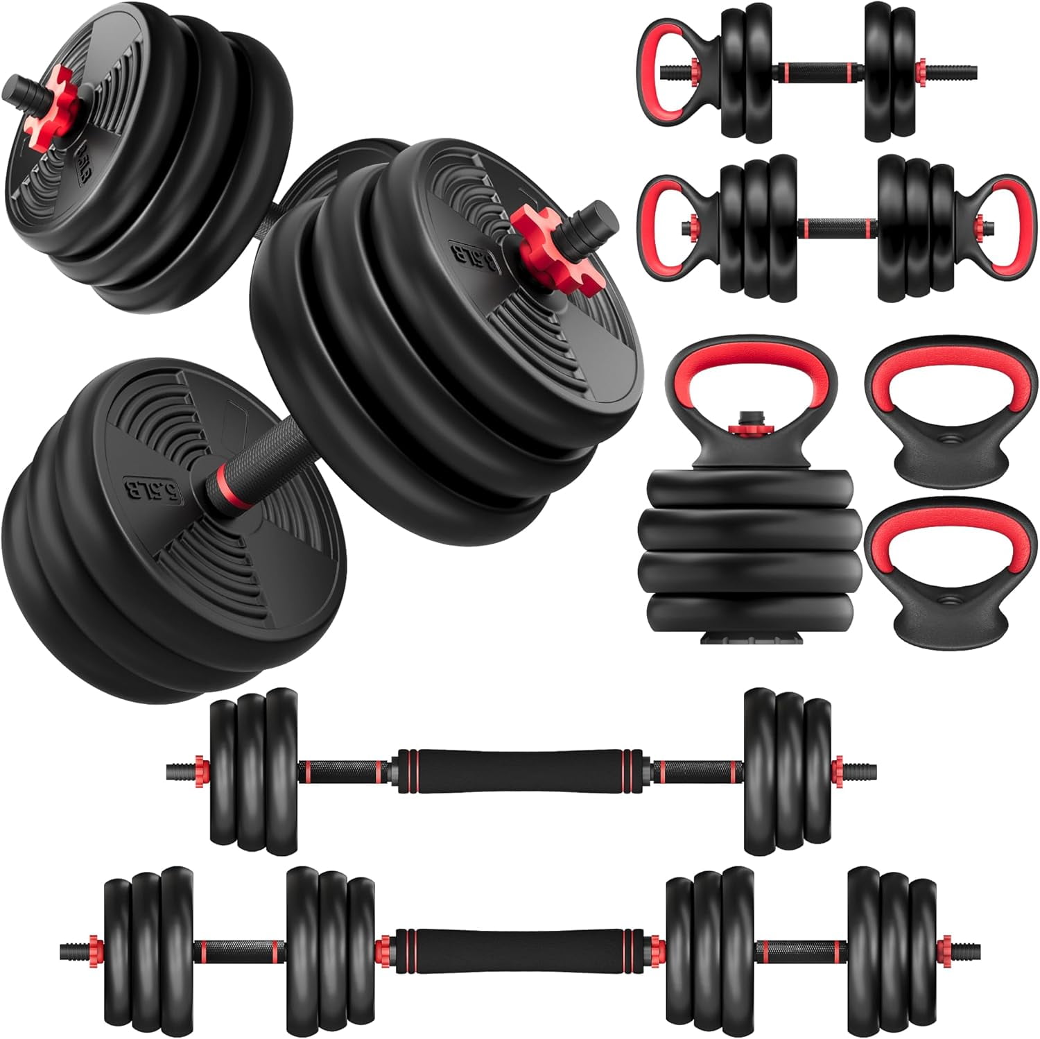 Adjustable Dumbbells, 55/75 LBS Free Weight Dumbbells Set, 4 In 1 Multi ...