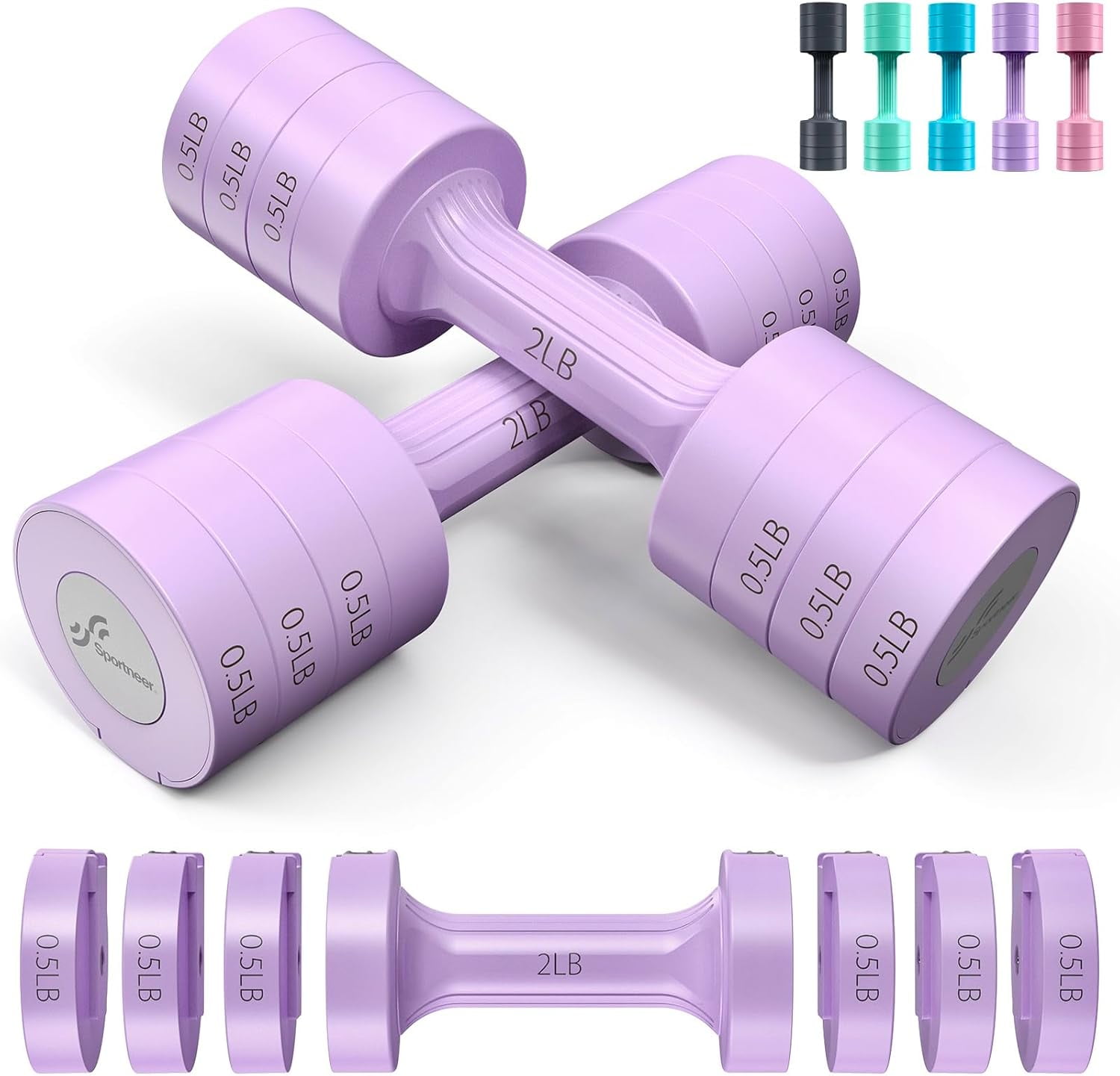 Adjustable Dumbbells Hand Weights Set: 5 lb Dumbbell Set of 2 Each 2lb ...