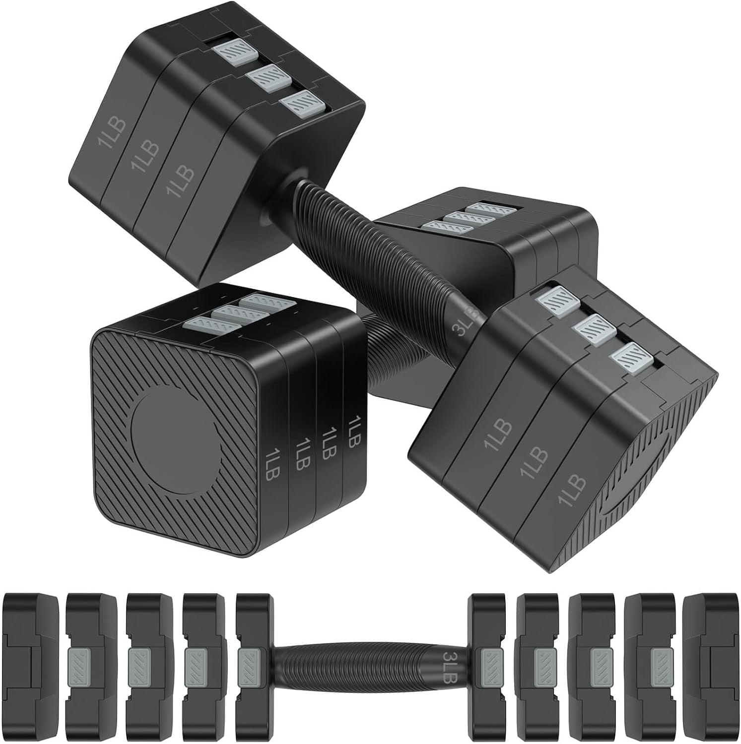 Feisi Sport Adjustable Dumbbells Set, 5 Weight Levels 3lb-11lb ...