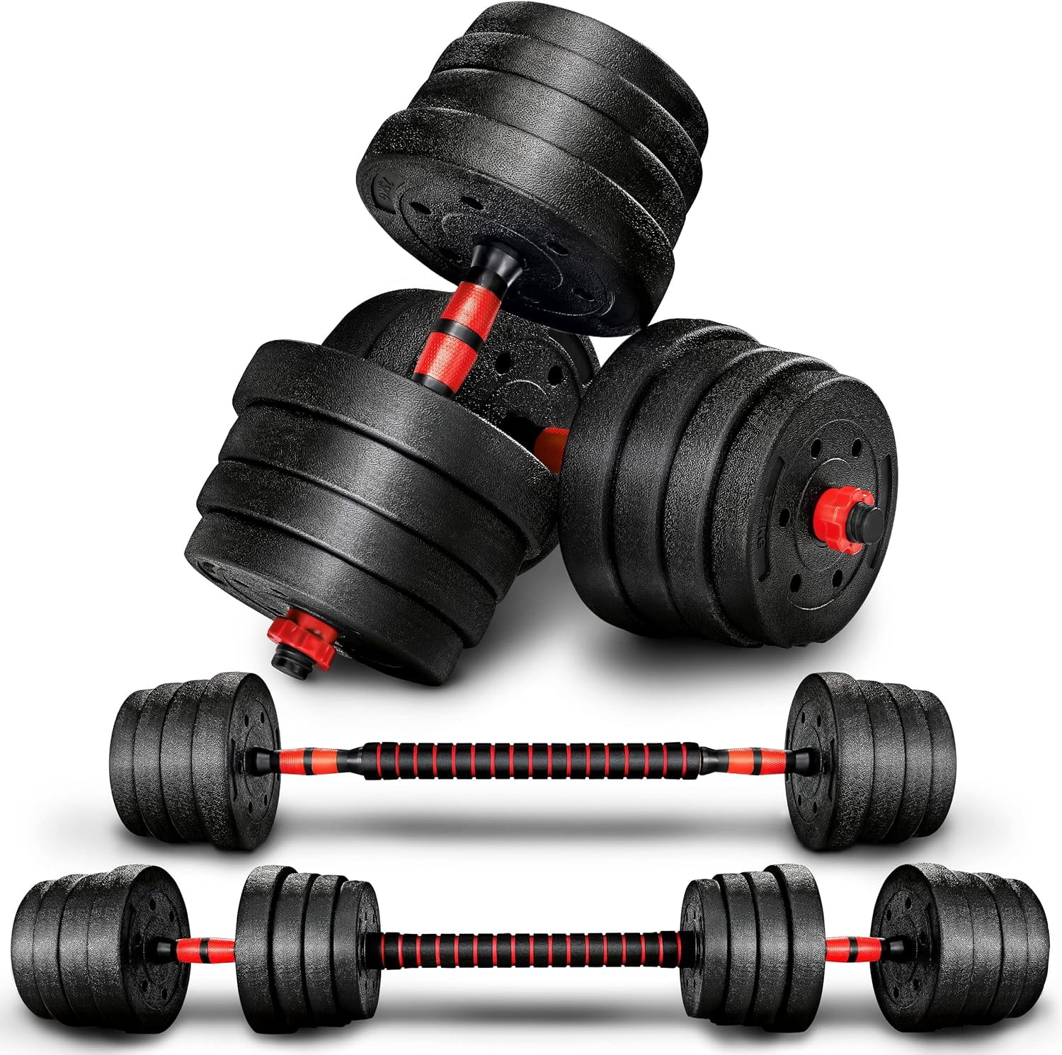 Adjustable Dumbbells Set 20KG/44LBS 4-in-1 Free Weight Barbell for Men ...