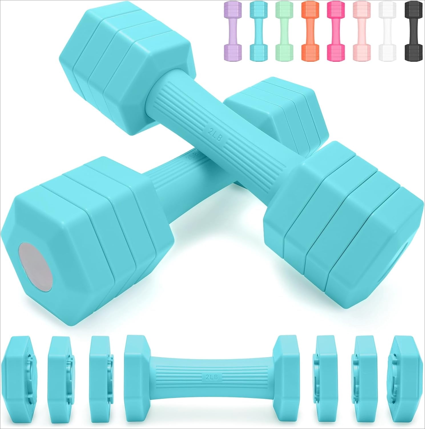 Adjustable Dumbbells Set, 4 in 1 Hand Weights Set for Women Men 10 LB ...