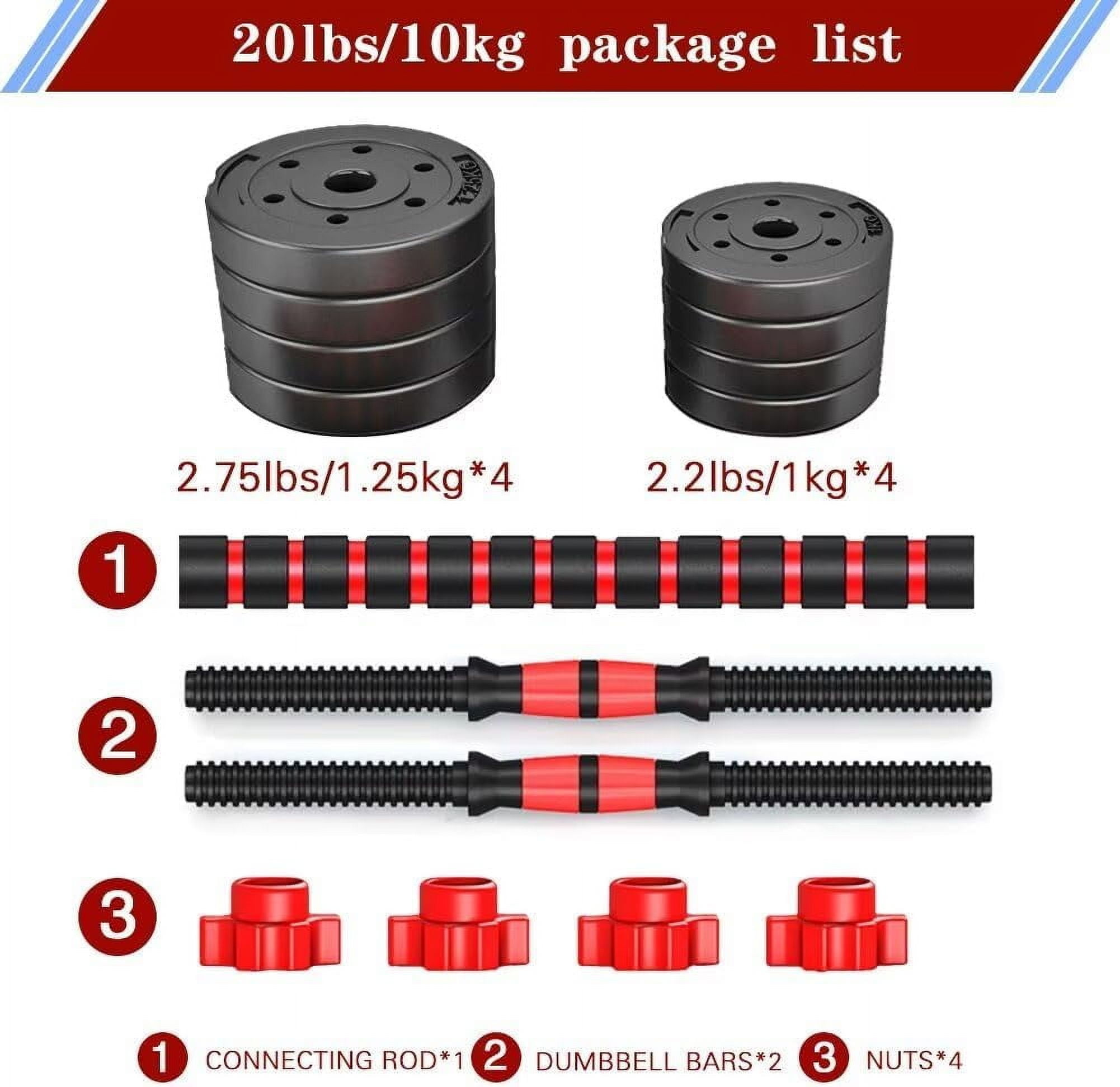 Adjustable Dumbbells Set - 20 lbs, Convertible to Barbell, Lightweight ...