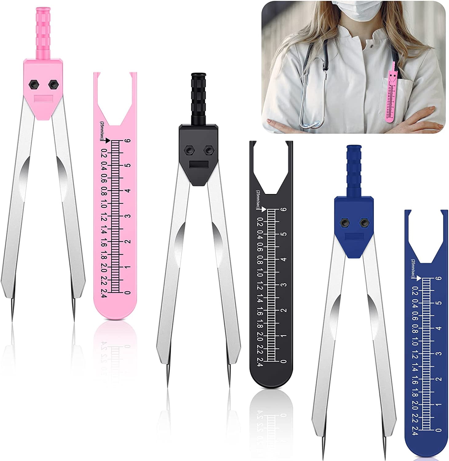 Adjustable EKG Caliper 3 Pieces ECG Calipers Electrocardiogram Divider ...