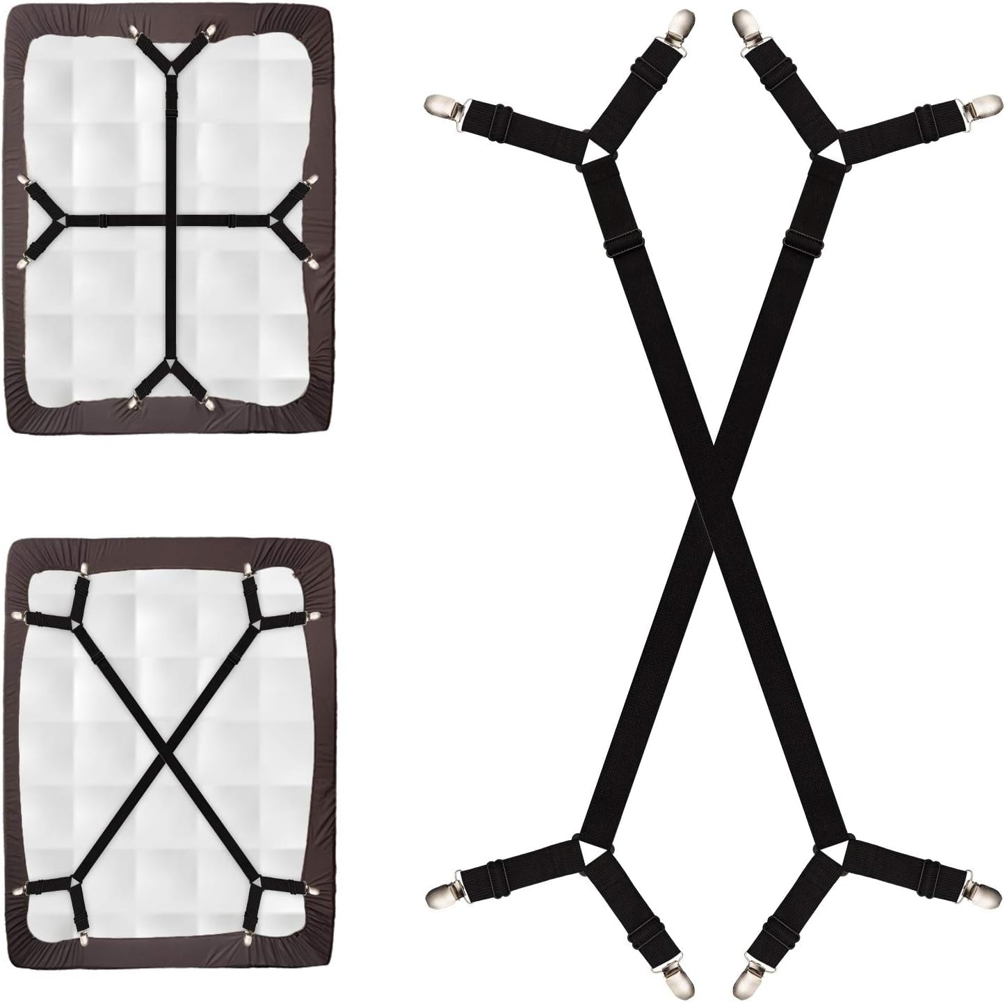 Adjustable Elastic Bed Sheet Straps, Non-Slip Mattress Clips for Fitted ...