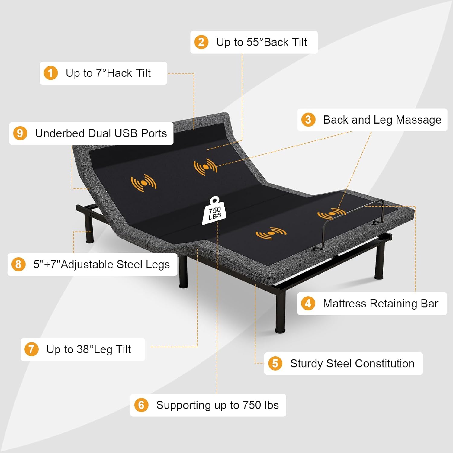 Adjustable Electric Bed Base with Massage, Zero , Anti-Snore, Wireless ...