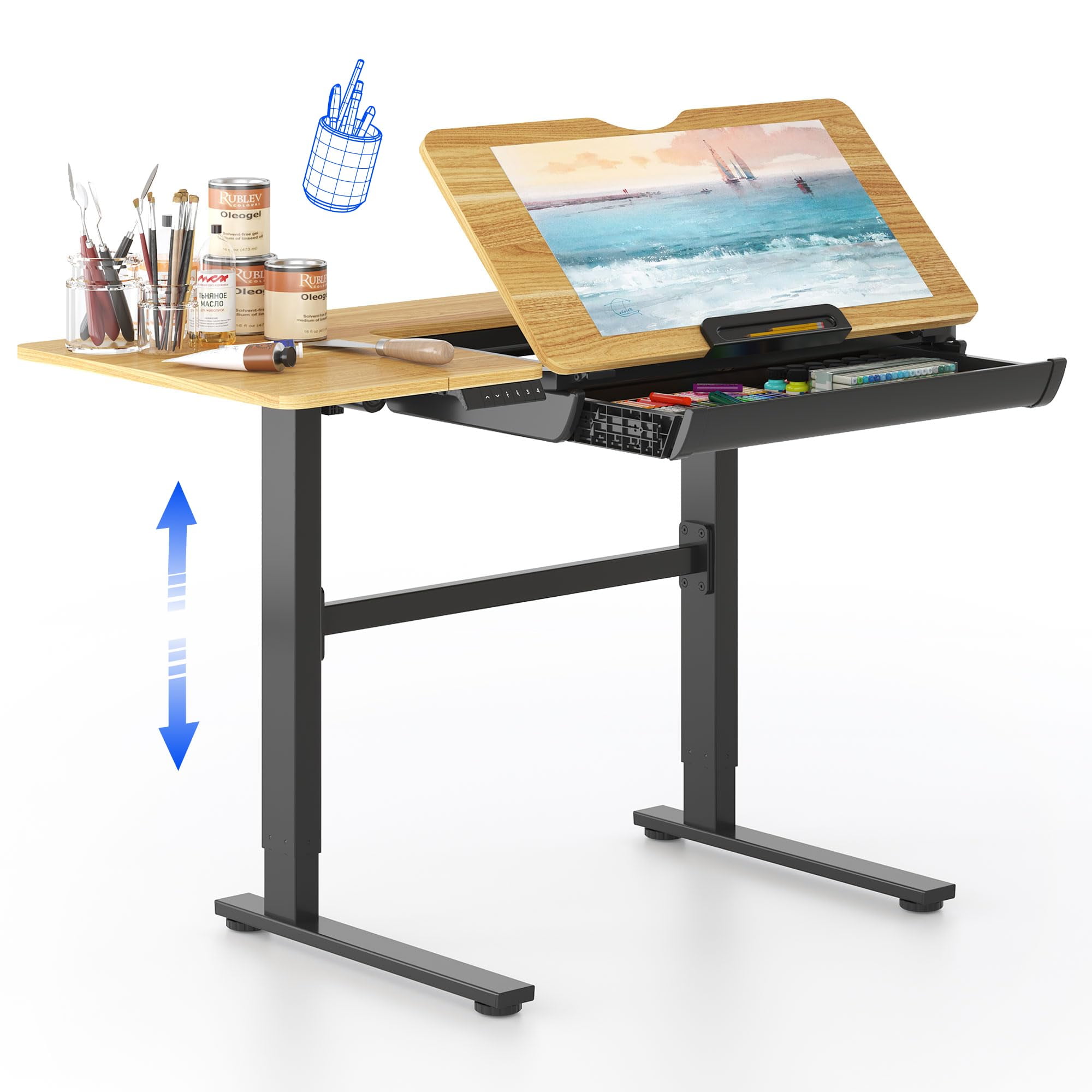 Adjustable Electric Drafting Desk 47.2x23.6", Standing Workstation with ...