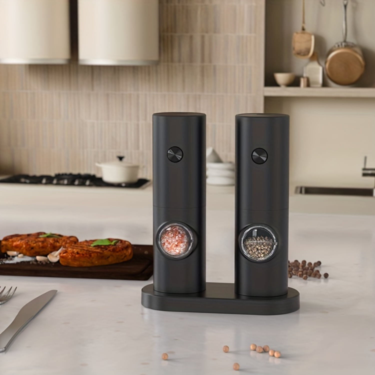 Adjustable Electric Pepper & Salt Grinder One-Touch Operation Storage ...