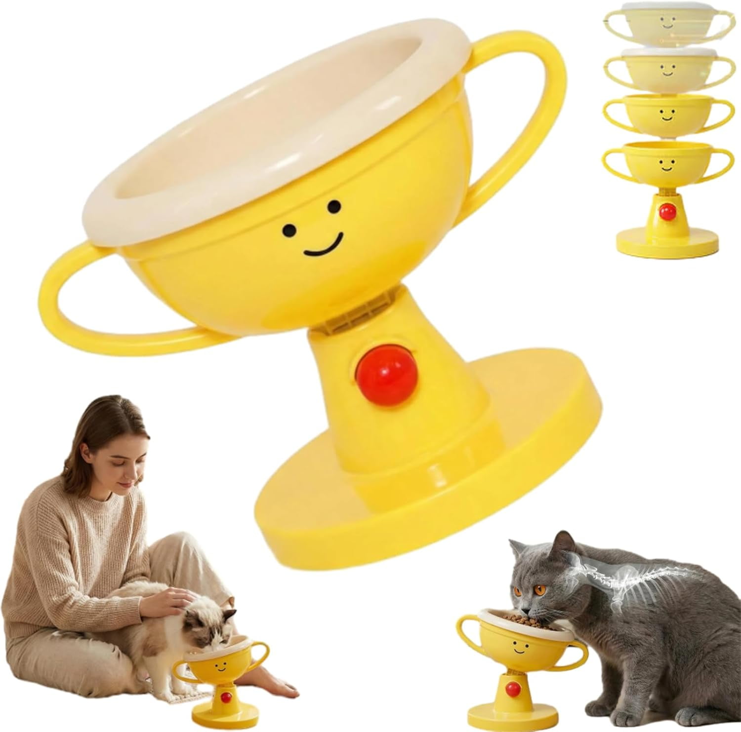 Adjustable Elevated Cat Bowl & Small Pet Feeder, Cat Food and Water ...