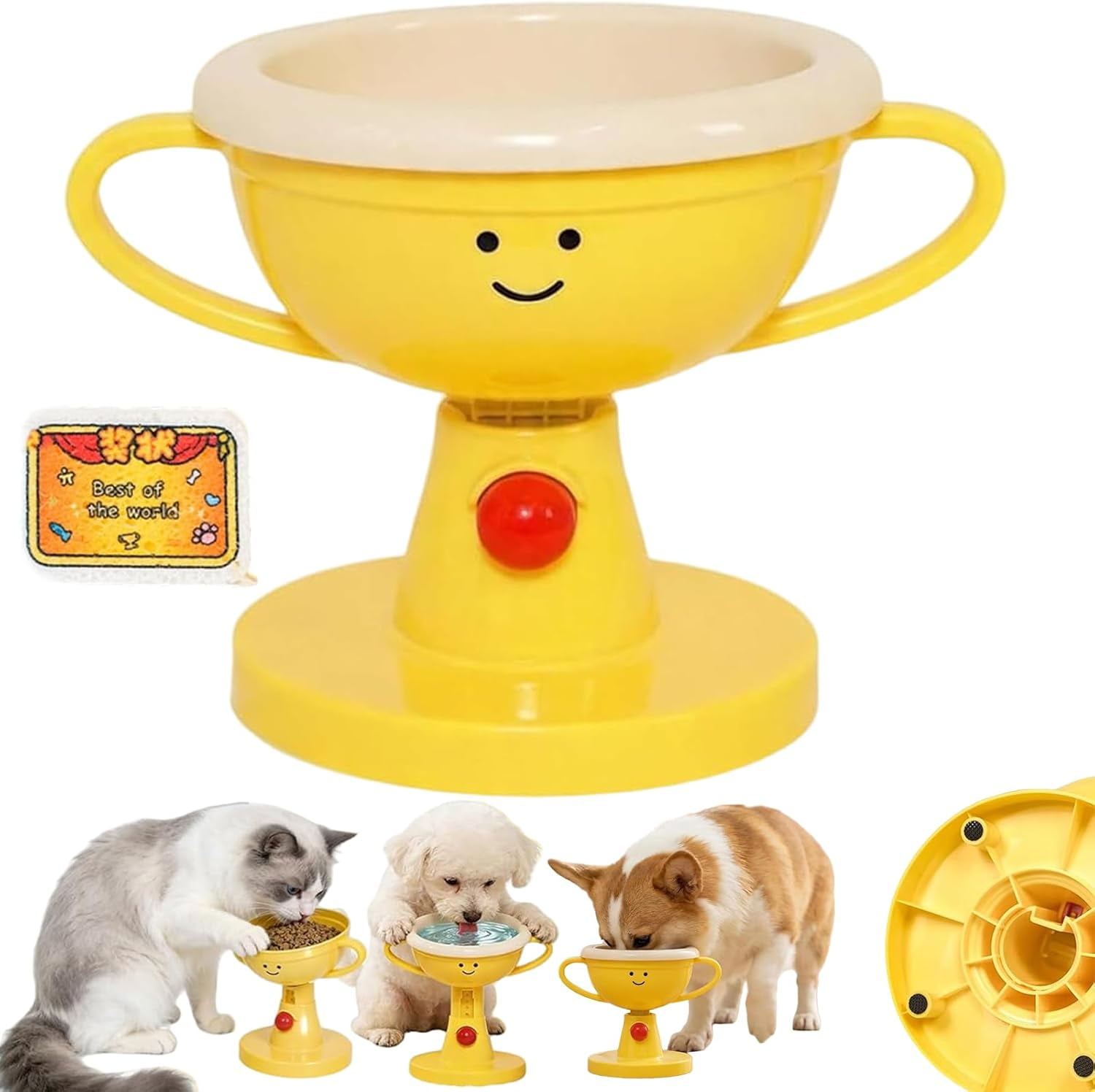 Adjustable Elevated Cat Bowl & Small Pet Feeder, Cute Trophy Shape Pet ...