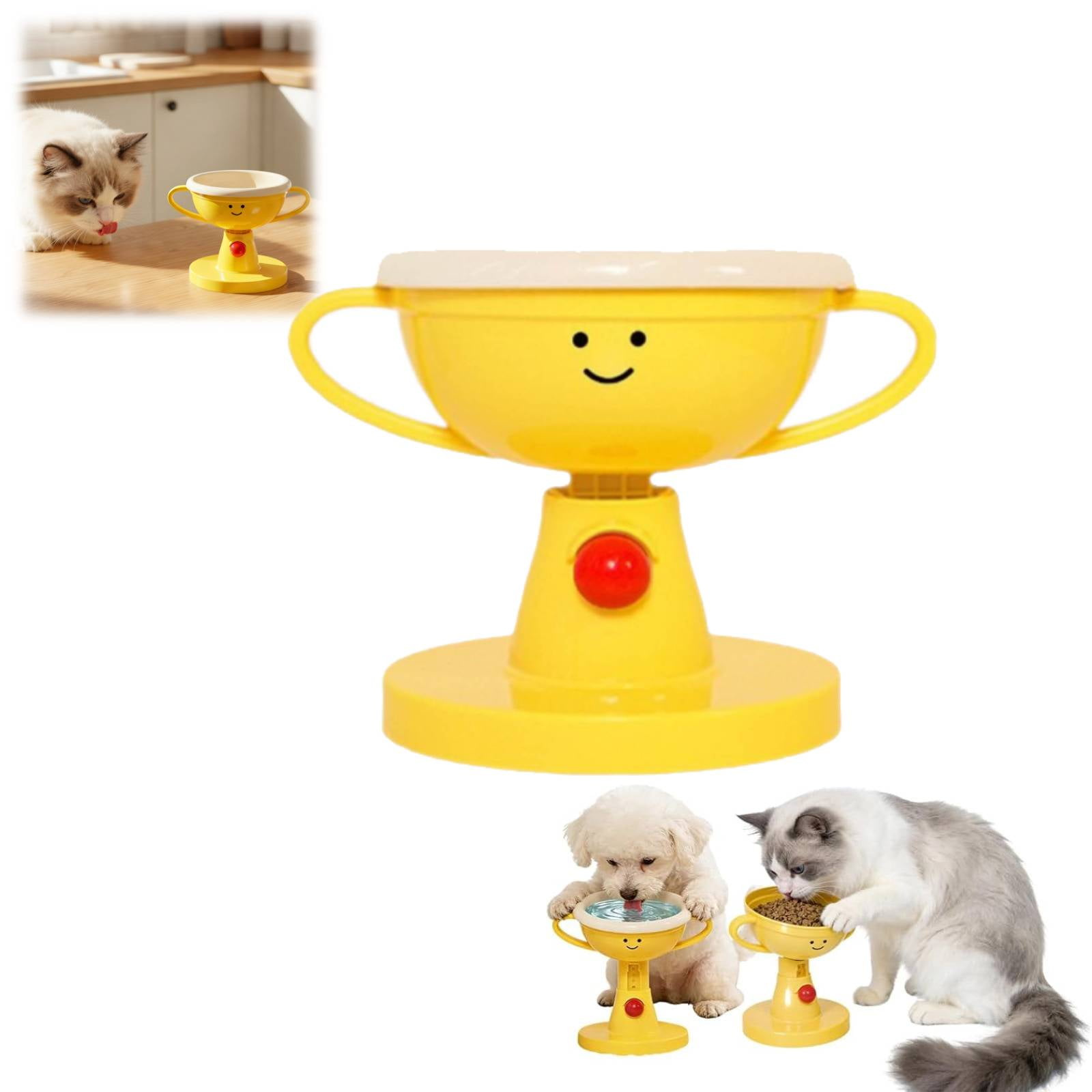 Adjustable Elevated Cat Bowl & Small Pet Feeder, Trophy Shaped Raised ...