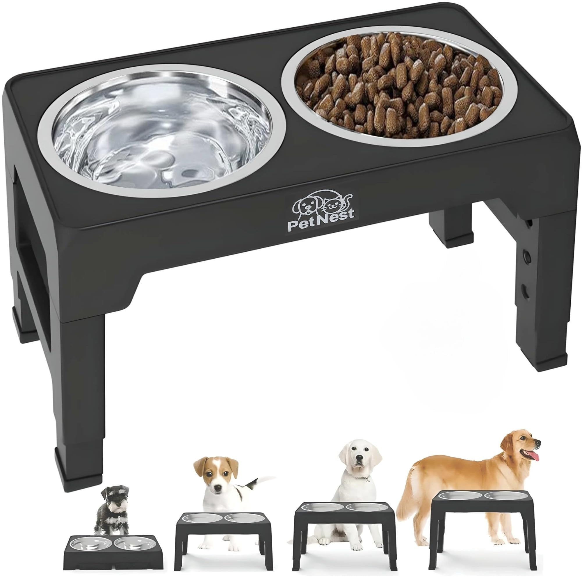 Adjustable Elevated Dog Bowls IRF13 with Two Stainless Food Bowl Stand ...