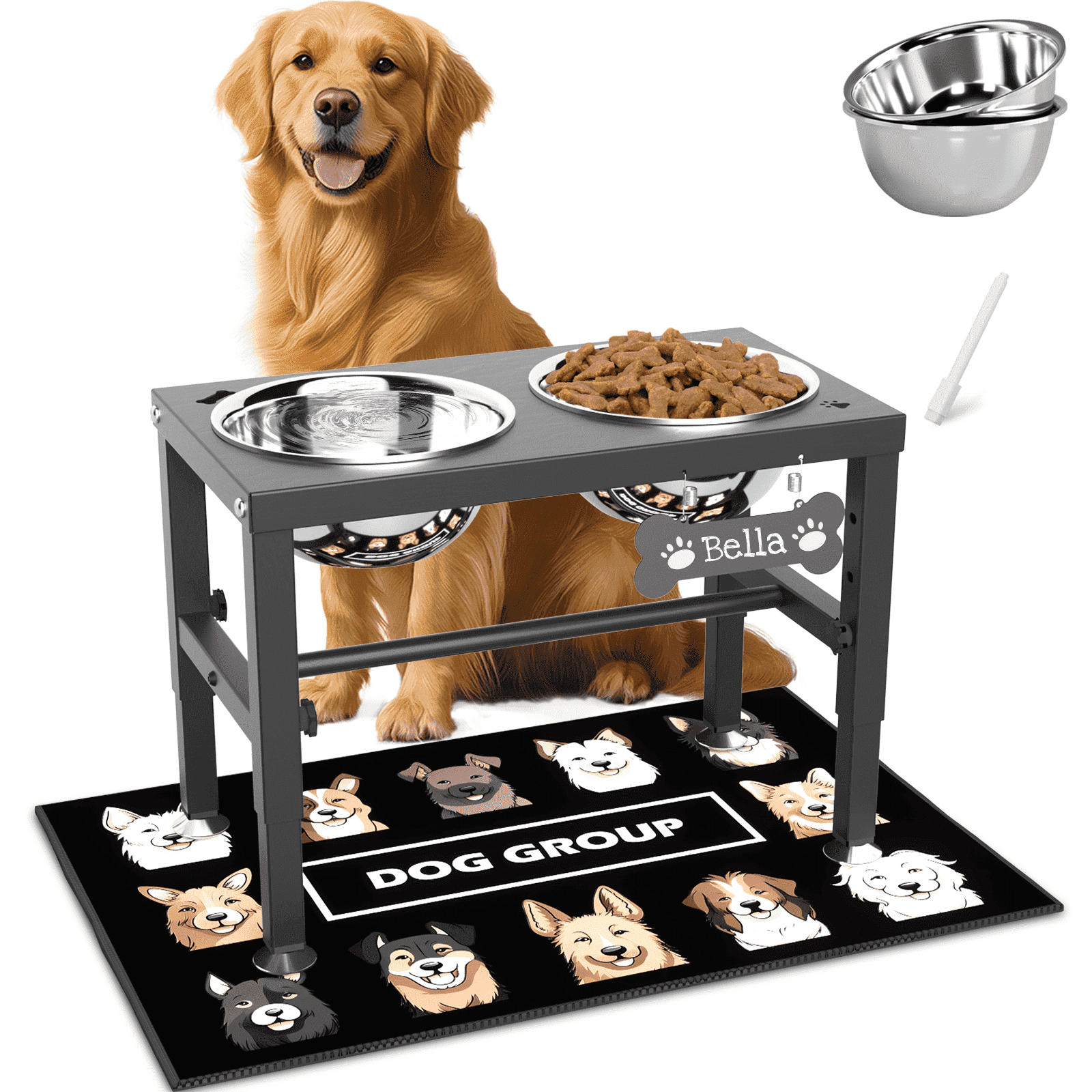 ADENGL Adjustable Elevated Dog Bowls Stand with 2 Stainless Steel 58oz ...