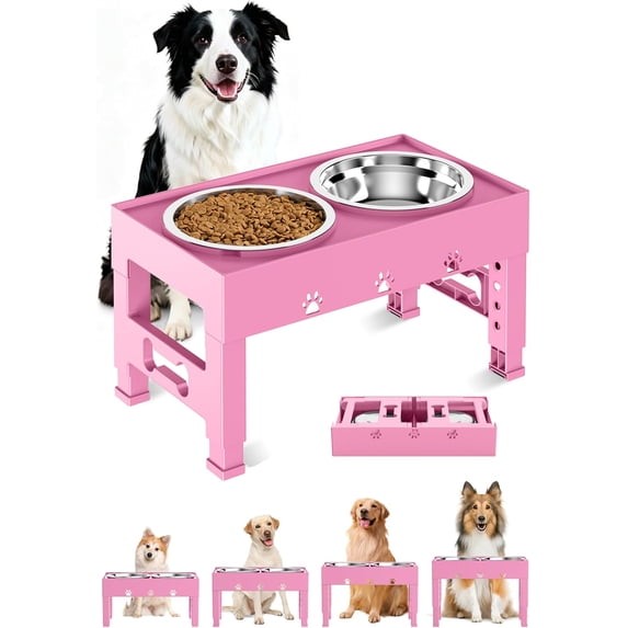 Adjustable Elevated Dog Bowls with 2 Stainless Steel Bowls, 5 Height ...