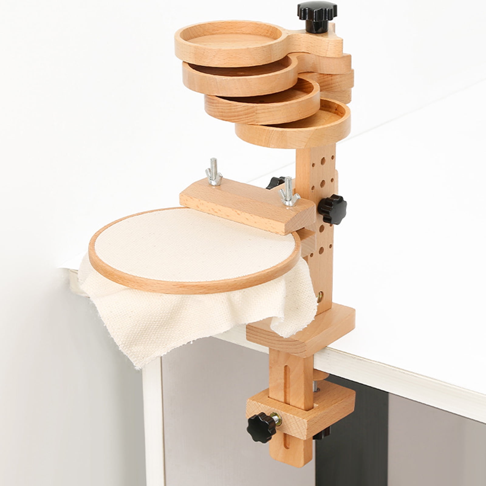 Adjustable Embroidery Hoop Stand, Desktop Wooden Embroidery Hoop Holder ...