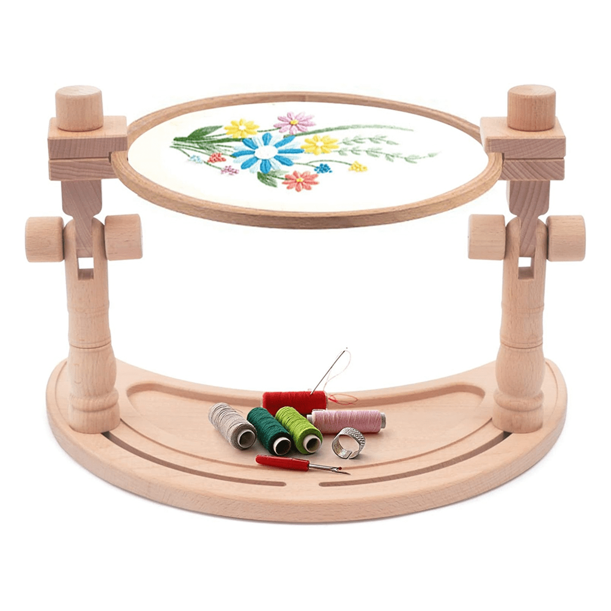 Adjustable Embroidery Stand, Rotated Stand Beech Wood Hoop Holder for ...