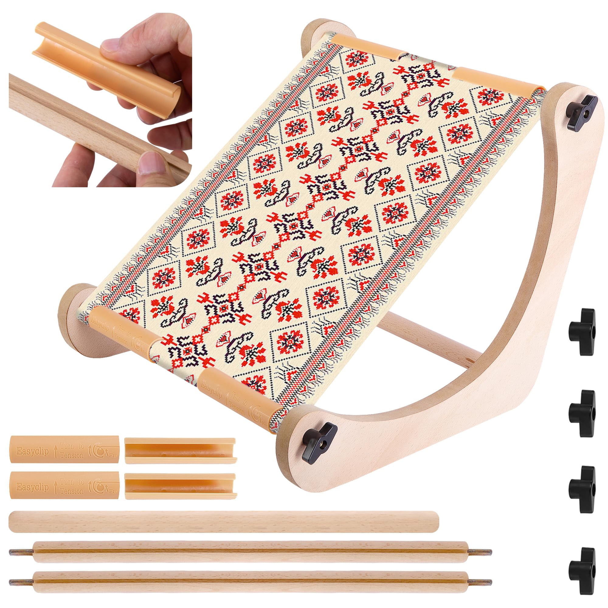 BUKVOOPI Wood Embroidery Stand, Hands-Free Adjustable Cross Stitch ...