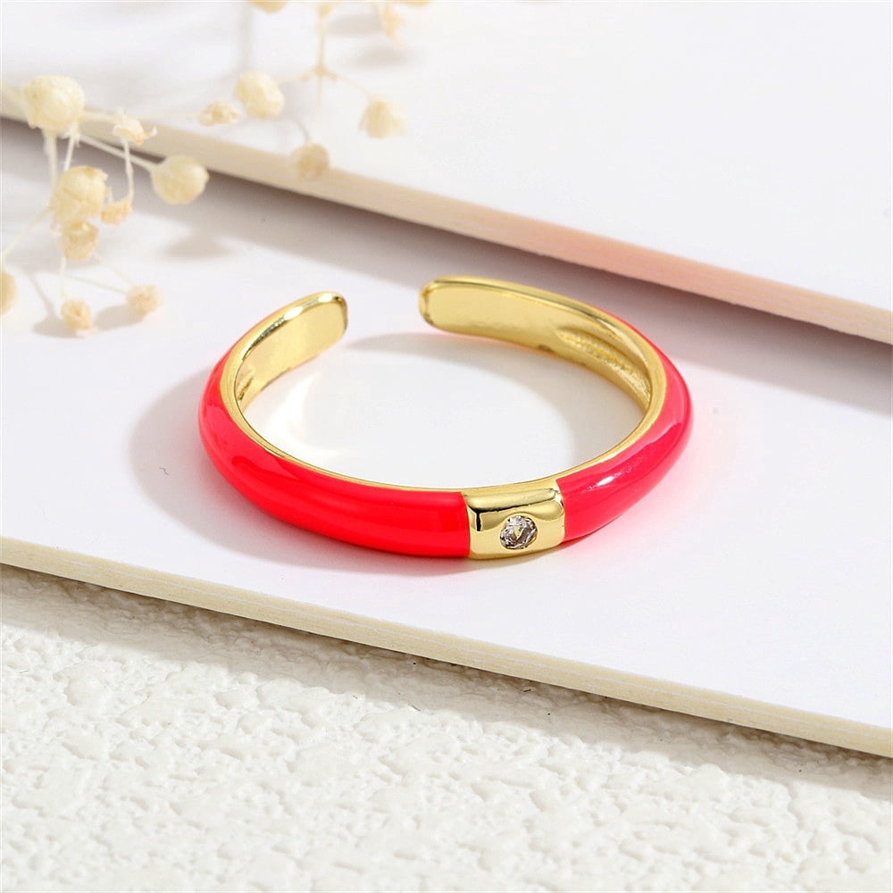 Adjustable Enamel Open Ring for Women, 18K Gold Plated Stackable Band ...