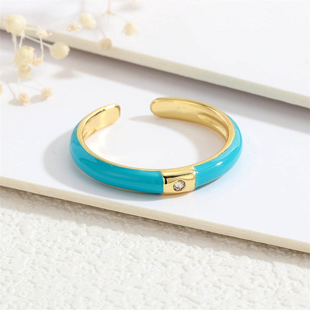 Adjustable Enamel Open Ring for Women, 18K Gold Plated Stackable Band ...