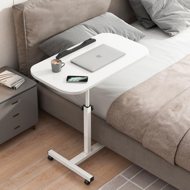 Adjustable End Table Bedside Table with Wheels, Portable Computer ...