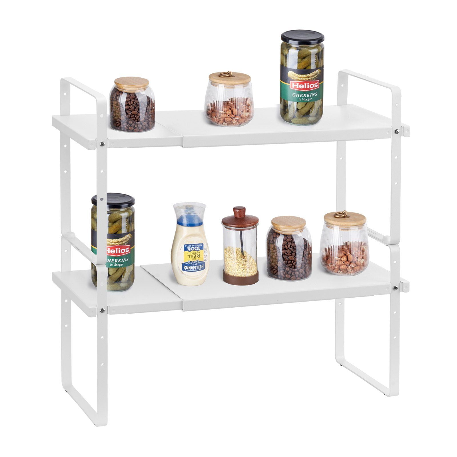 Adjustable Expandable 2 Tier Stackable White Kitchen Cabinet Shelf ...