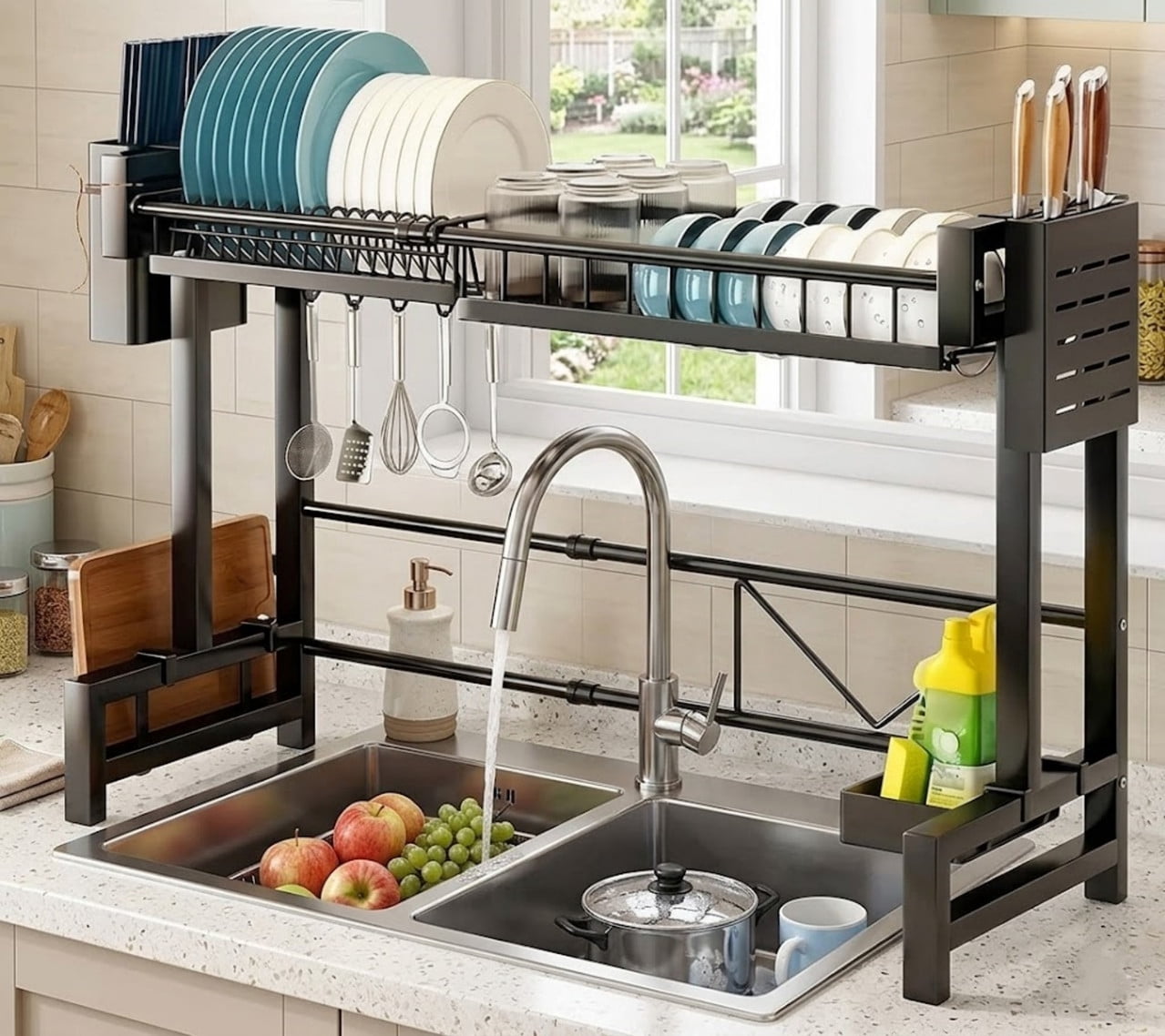 Adjustable Expandable Metal Sink Organizer, Over The Sink Dish Drying ...