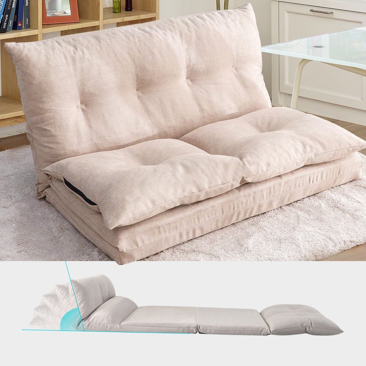 Adjustable Fabric Folding Chaise Lounge Sofa Floor Couch and Sofa ...