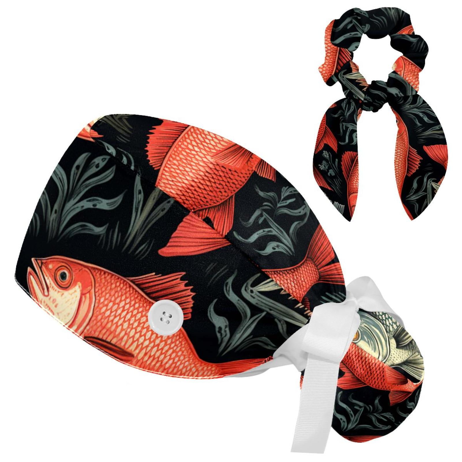 Adjustable Fish Scrub Cap, Working Hat Hair Cover with Ponytail Pouch ...